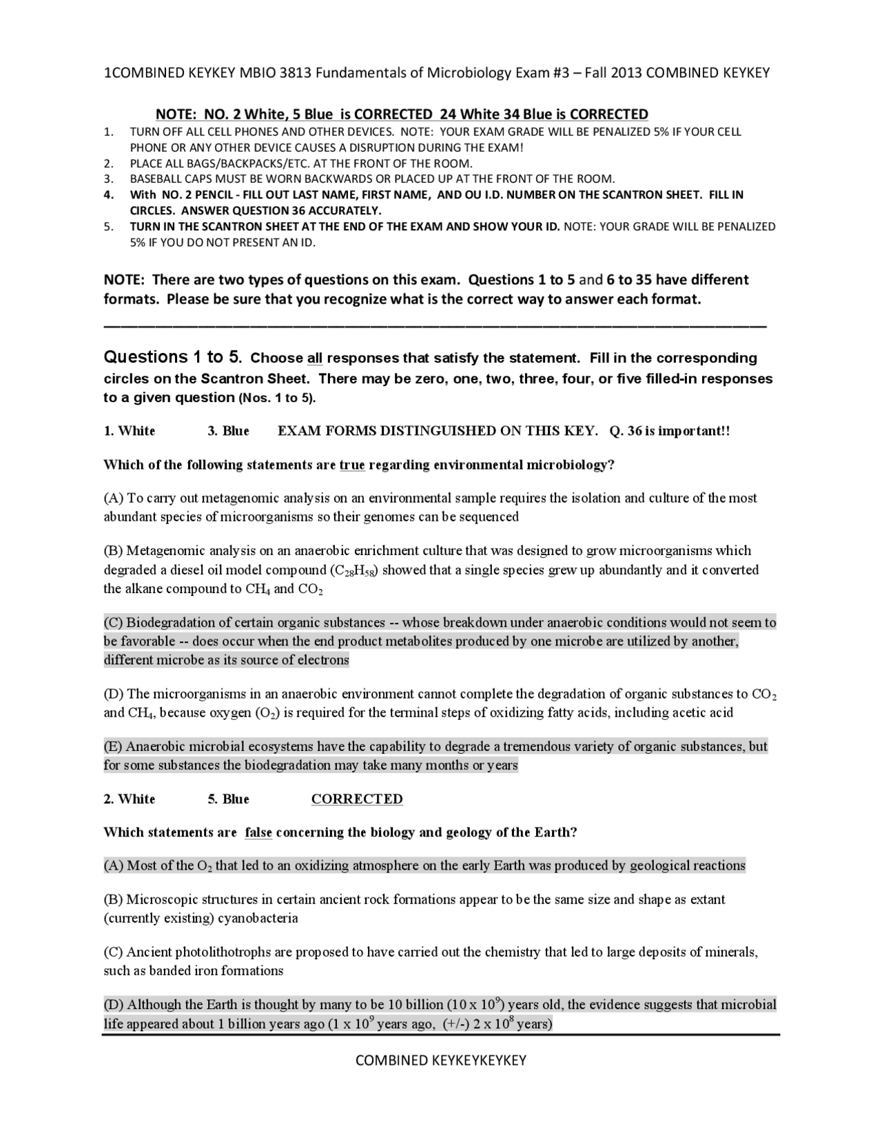 Exam 3 With Answer Key Fundamentals Of Microbiology Mbio 3813 Docsity