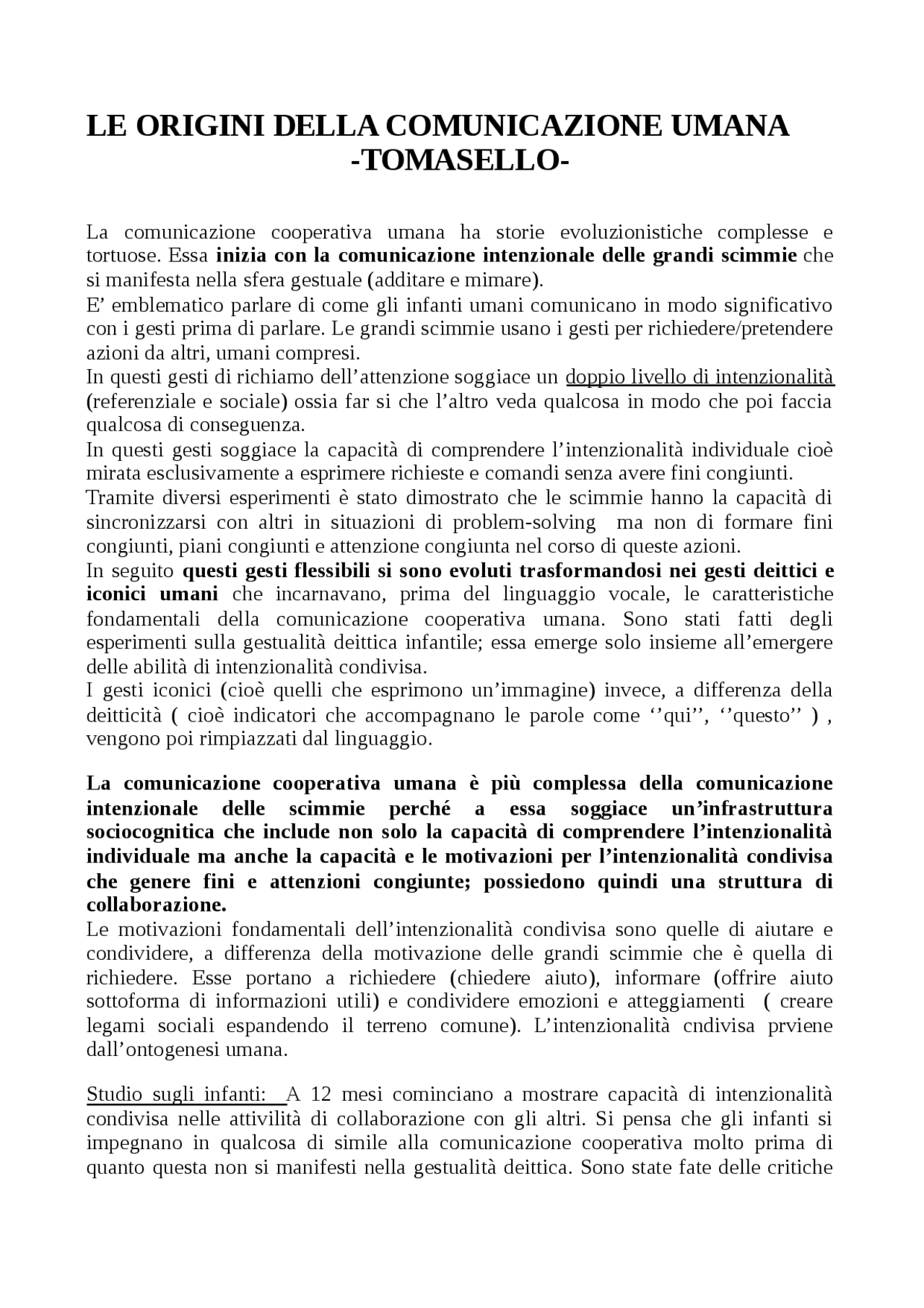 Le Origini Della Comunicazione Umana Tomasello1 Docsity