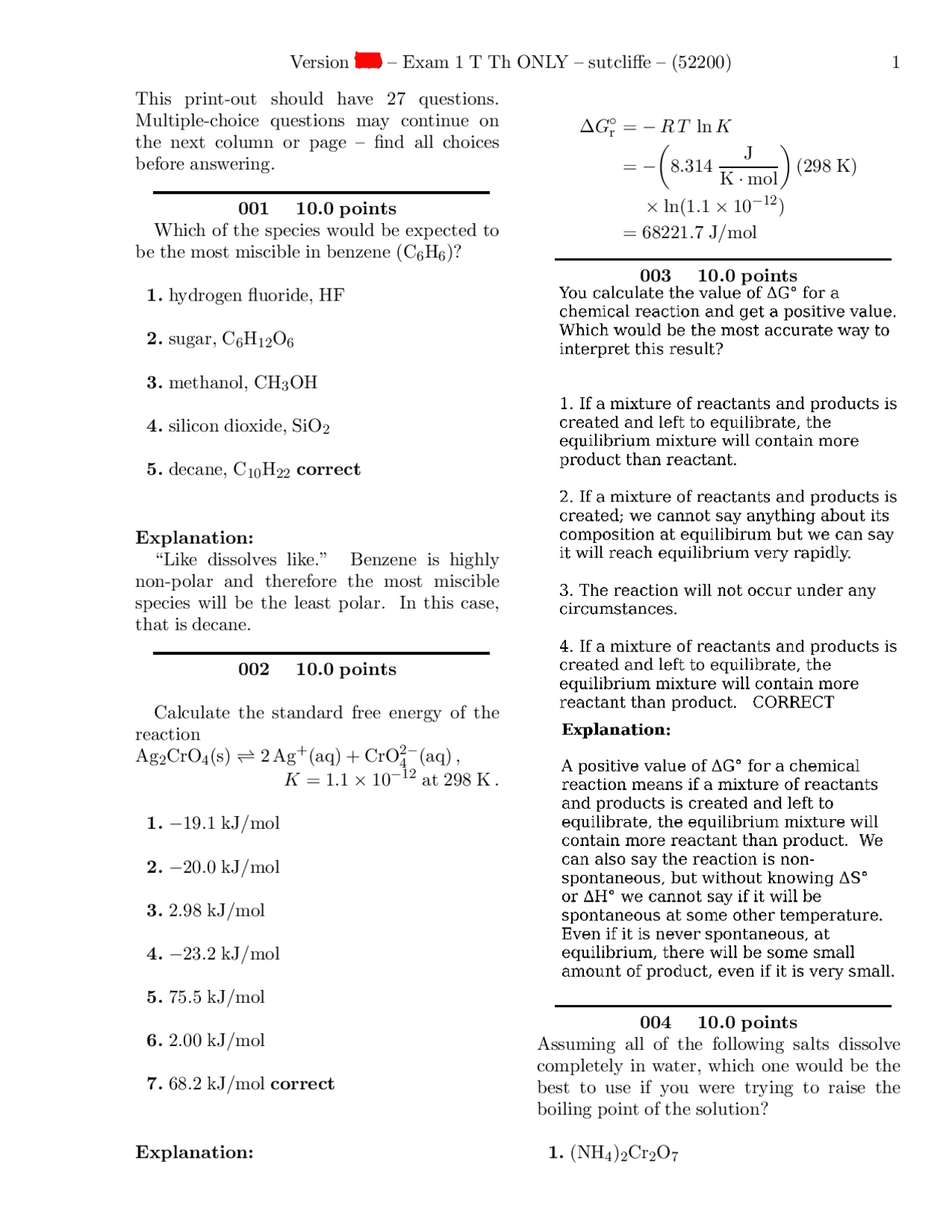 27 Mcqs For Exam 1 Principles Of General Chemistry Ch 302 Docsity