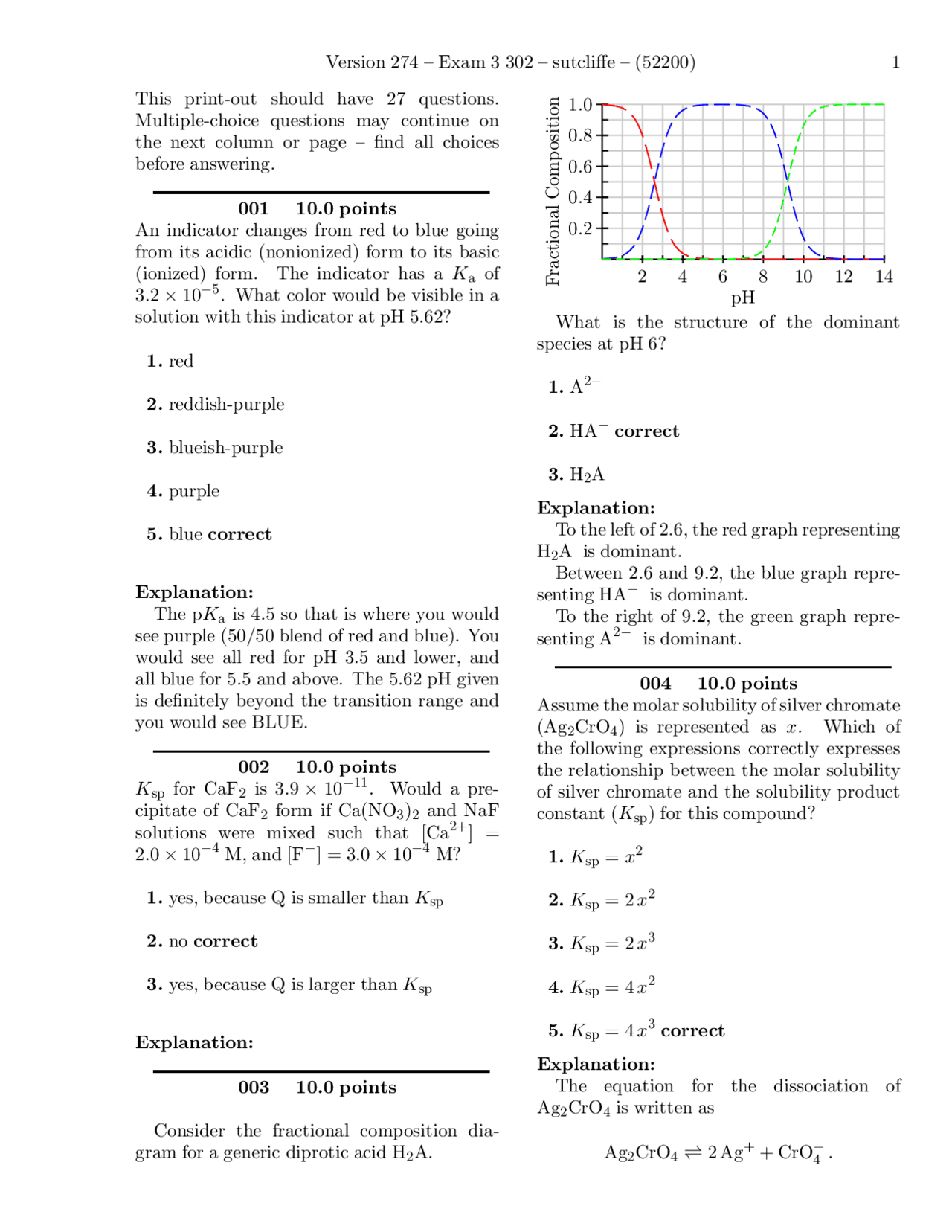 Exam 3 With Answer Key For Principles Of Chemistry Ii Ch 302 Docsity