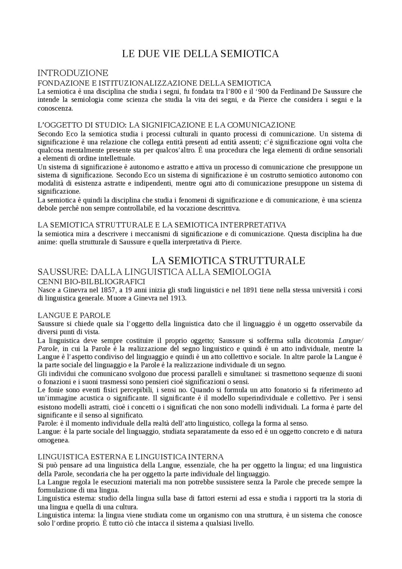 Le Due Vie Della Semiotica Docsity