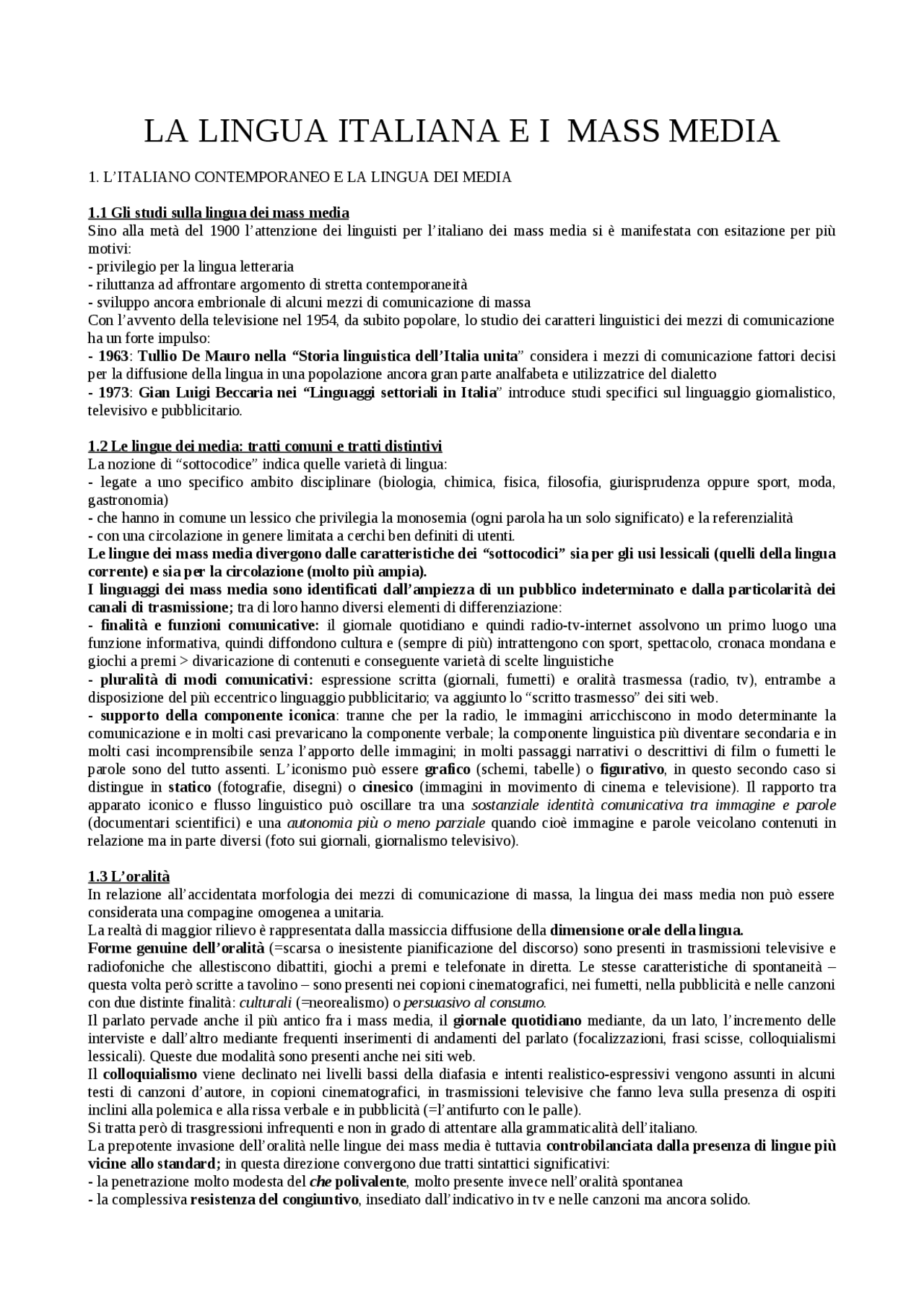 La lingua italiana e i mass media - Docsity