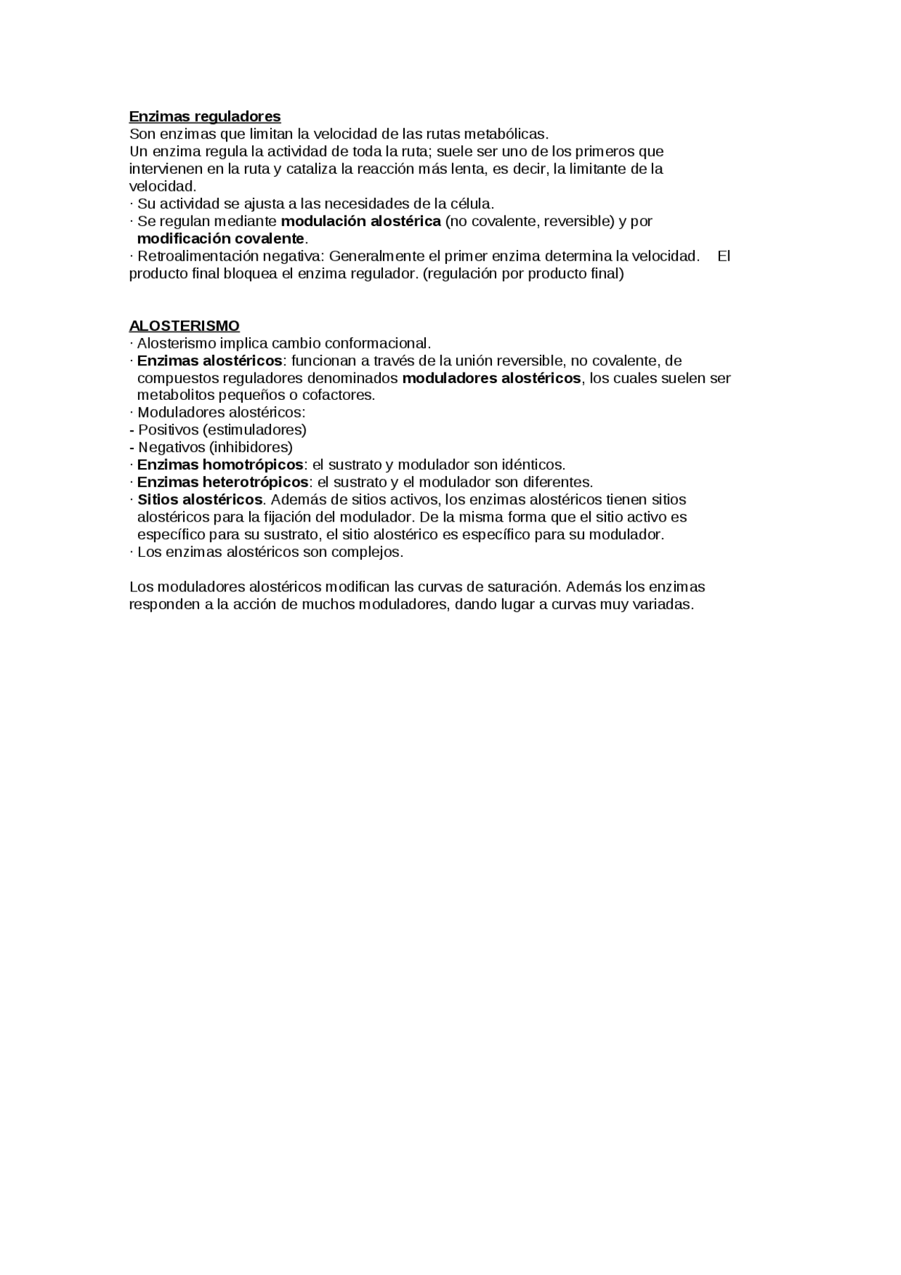 Apuntes Sobre Los Enzimas Reguladores Docsity