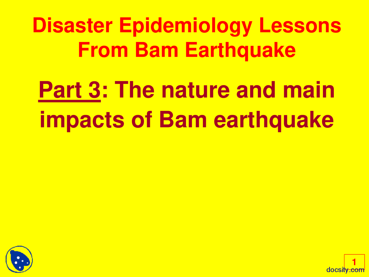 Bam Earthquake Health Lecture Slides Docsity