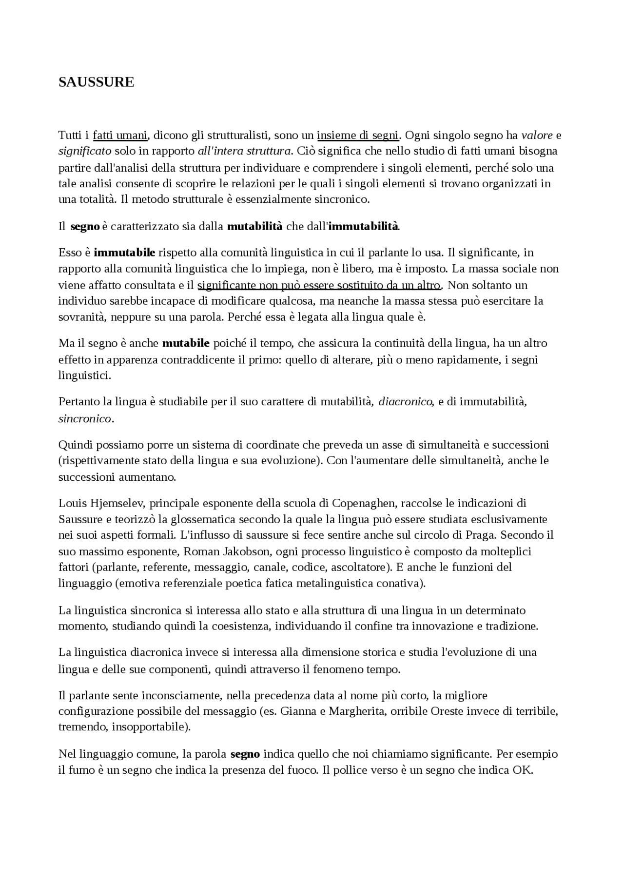 Saussure Sintesi Del Corso Di Linguistica Generale Docsity