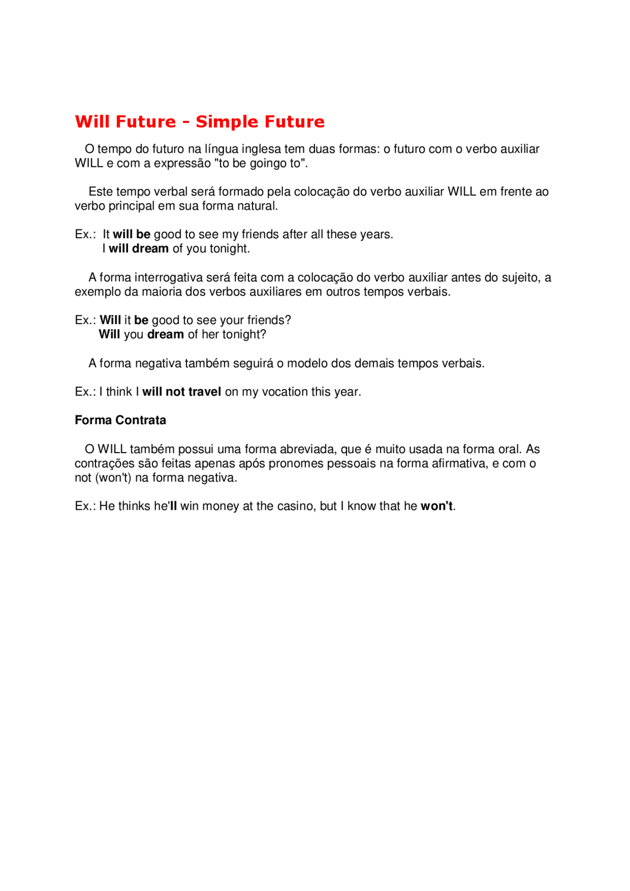 Will Future - Simple Future - Docsity