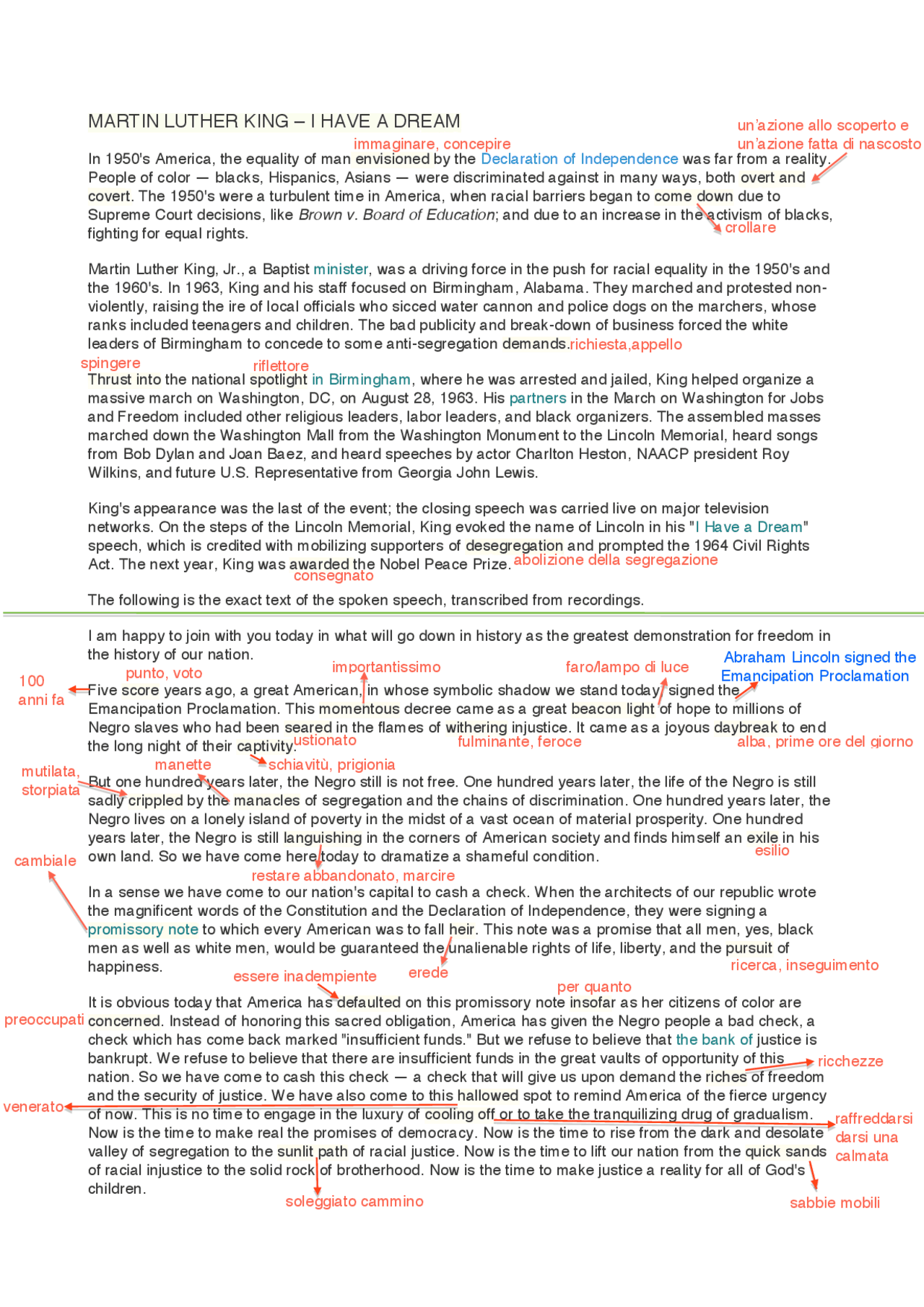 MARTIN LUTHER KING "I HAVE A DREAM" - Docsity