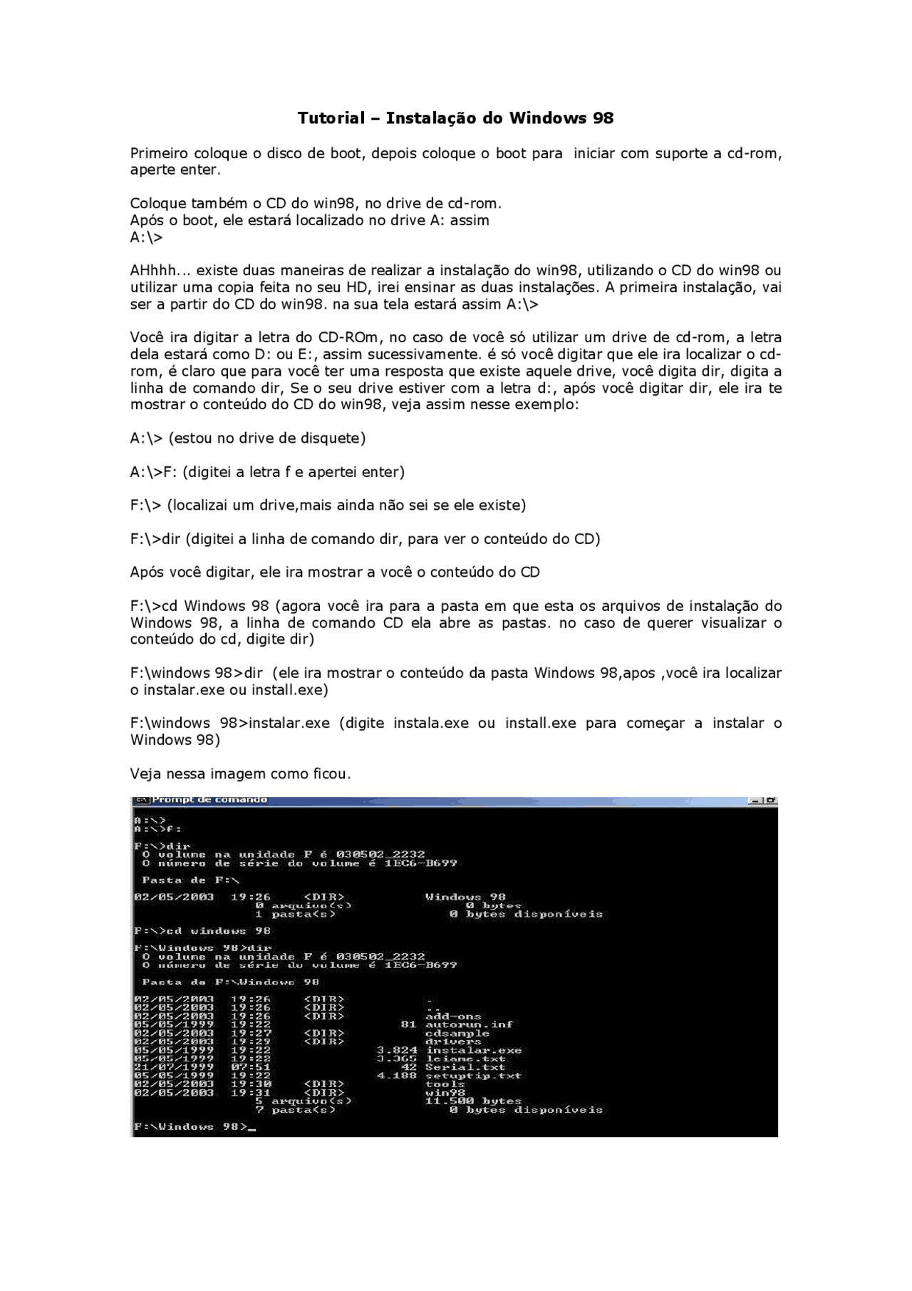 A Instalação Do Windows 98 Parte1 Docsity