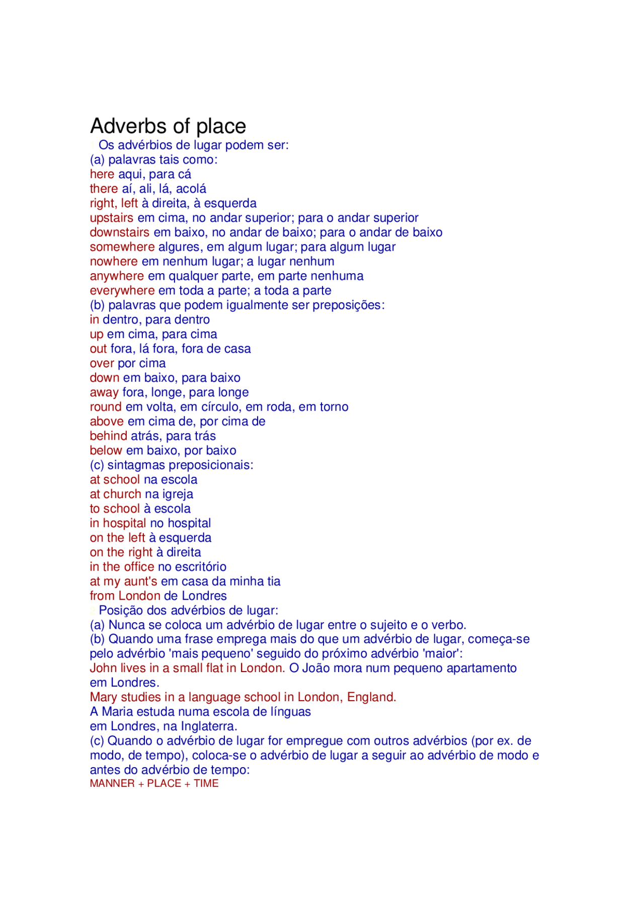 Advérbios de lugar - Docsity