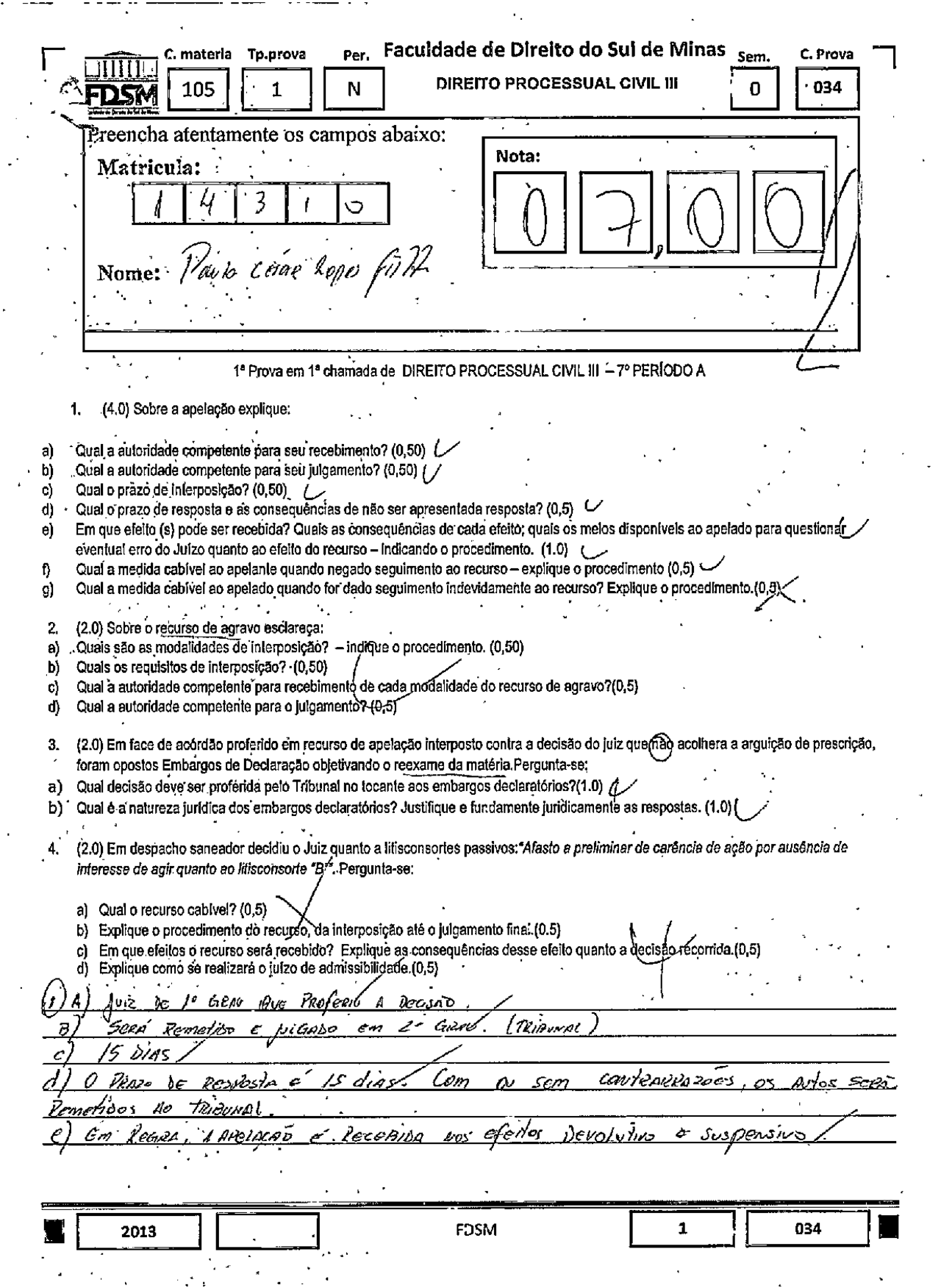 Direito Processual Civil Iii 1º Prova Docsity