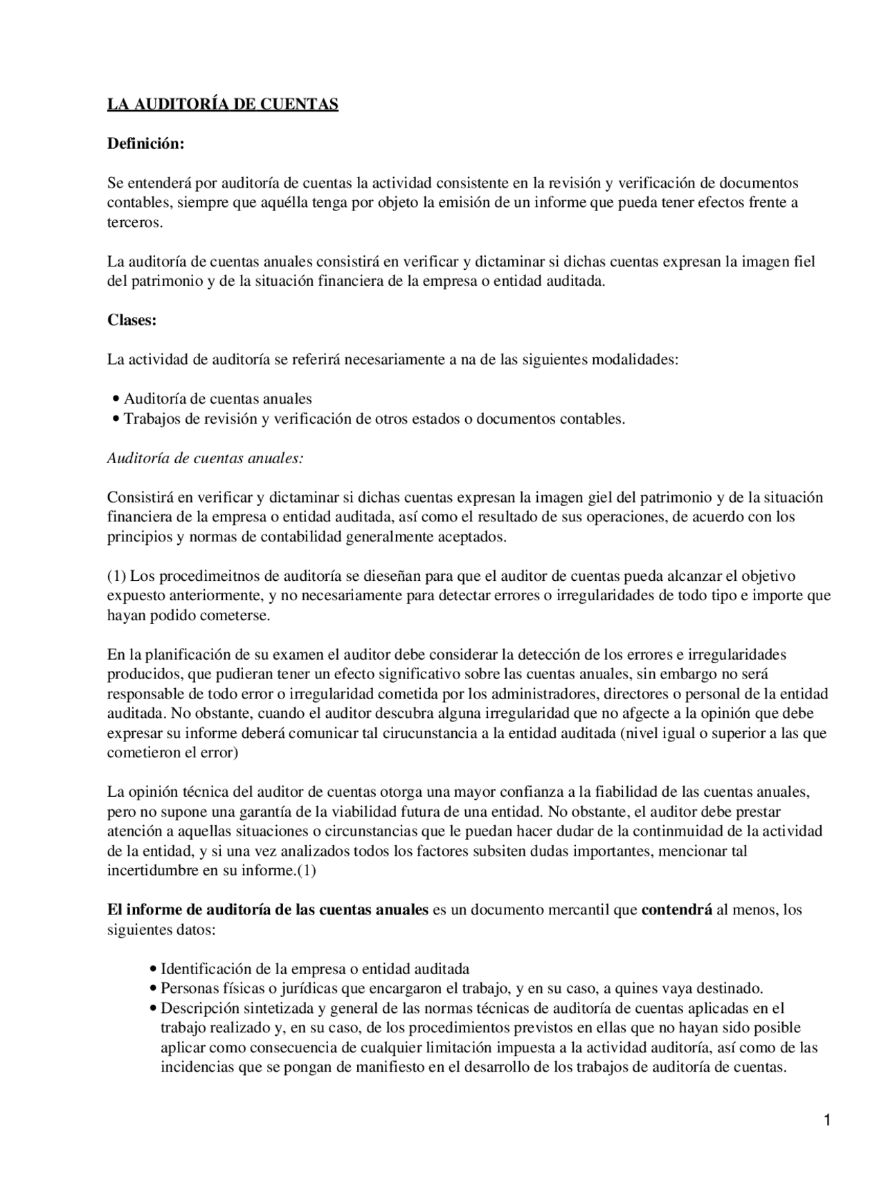 Apuntes Sobre La Auditoría De Cuentas Docsity