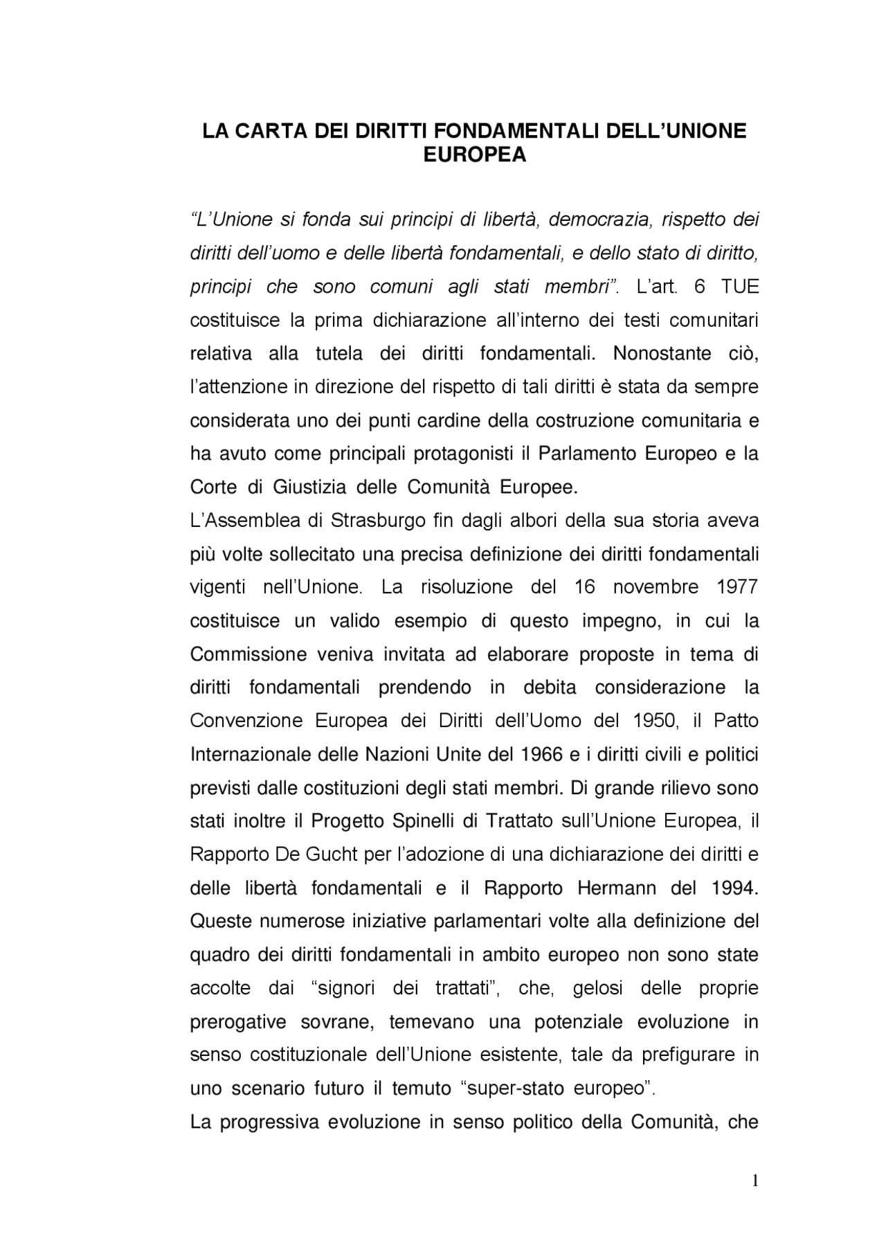 LA CARTA DEI DIRITTI FONDAMENTALI DELL'UNIONE EUROPEA - Docsity