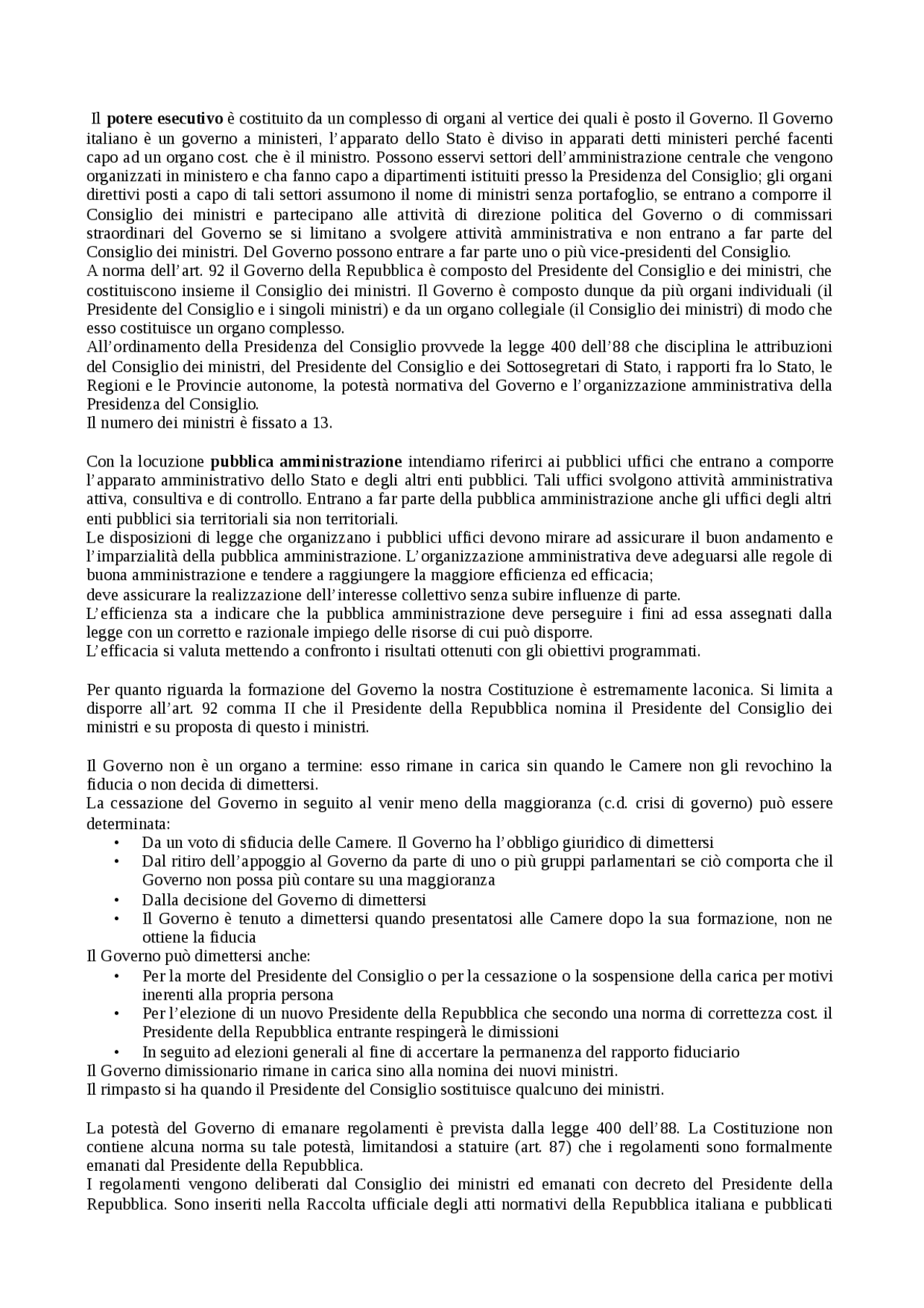 Il Potere Esecutivo Docsity
