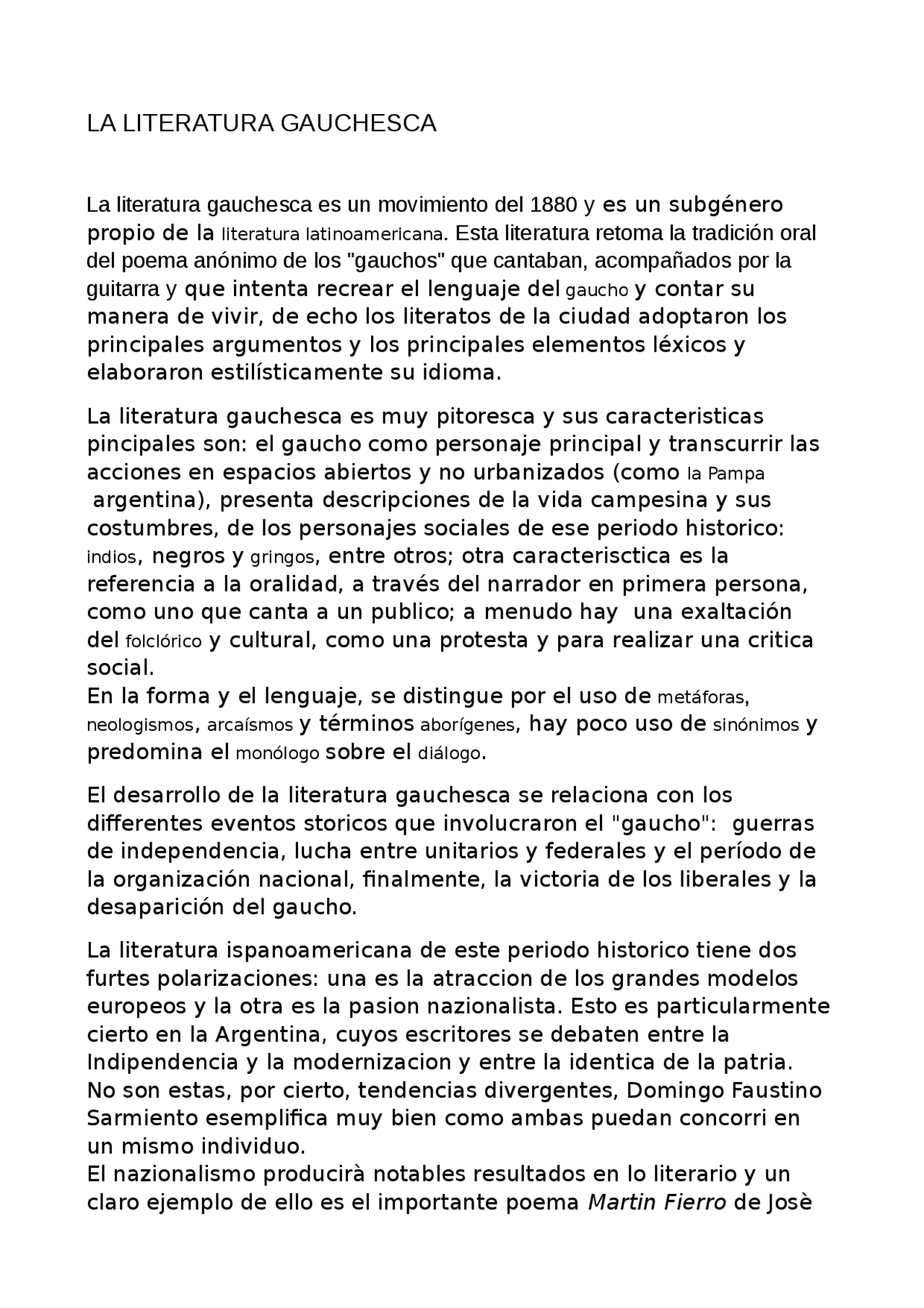 Gaucho Martin Fierro - Docsity