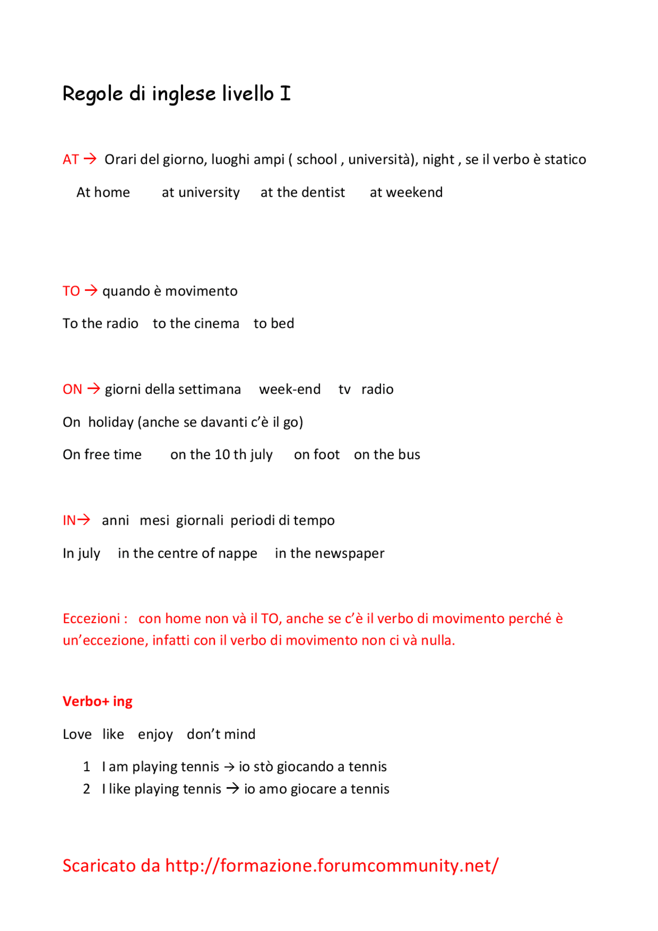 Regole Di Inglese Livello I Docsity