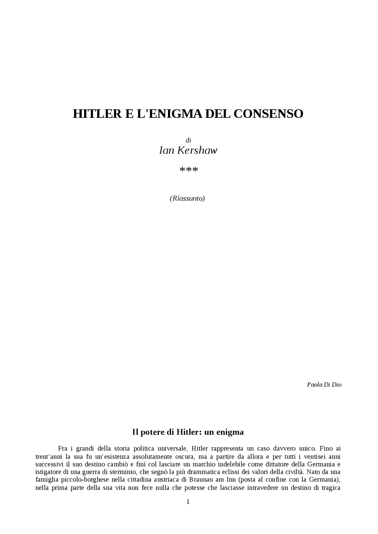 Hitler E Lenigma Del Consenso Docsity