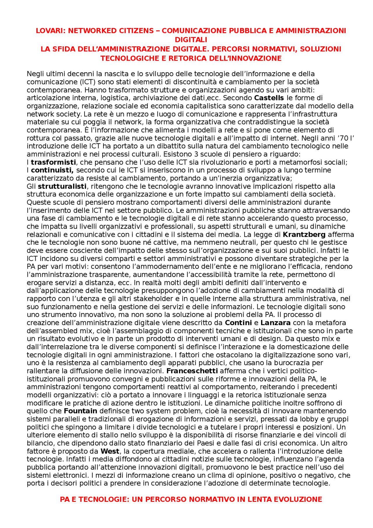 Networked Citizens Alessandro Lovari Docsity