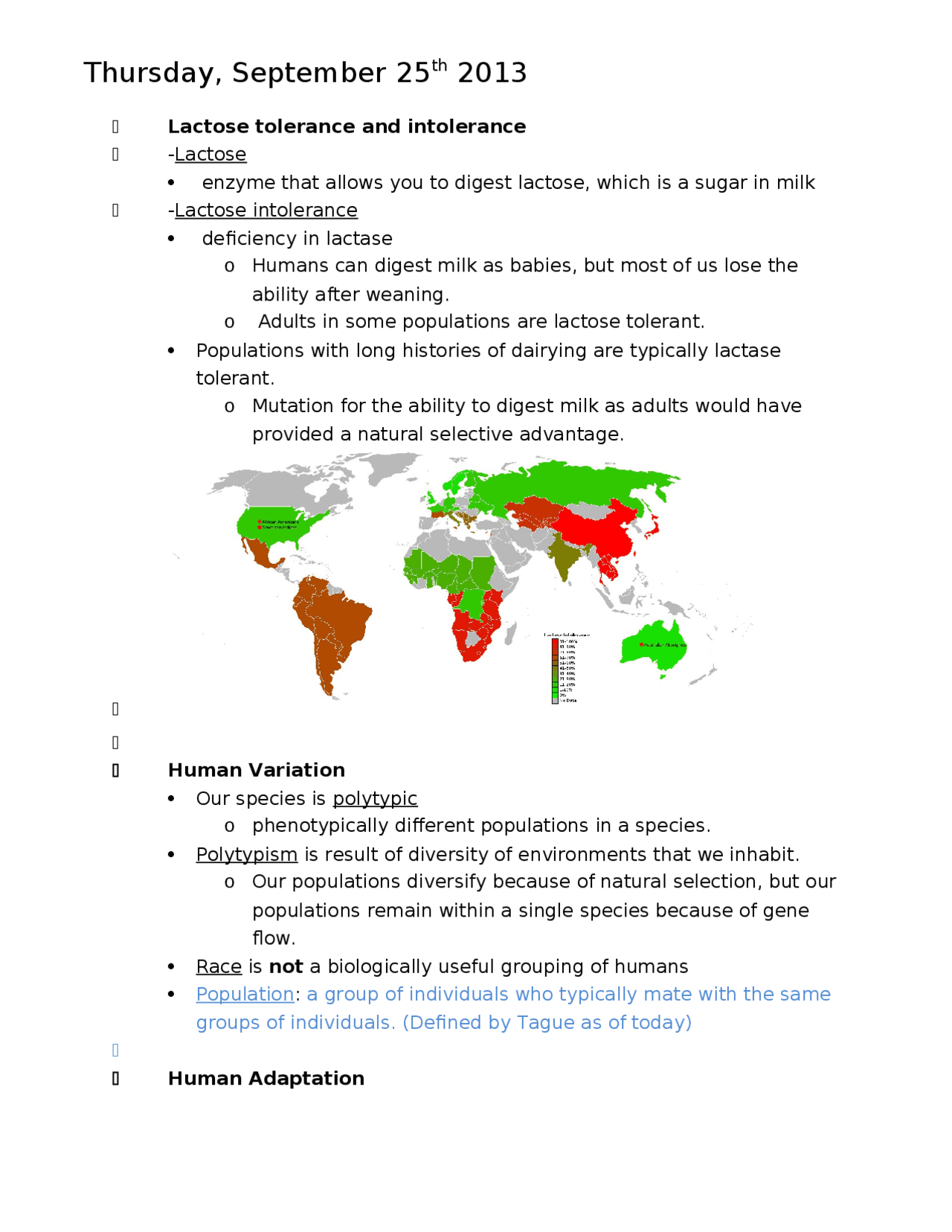 Lactose Tolerance And Intolerance Lecture Notes Anth 1001 Docsity