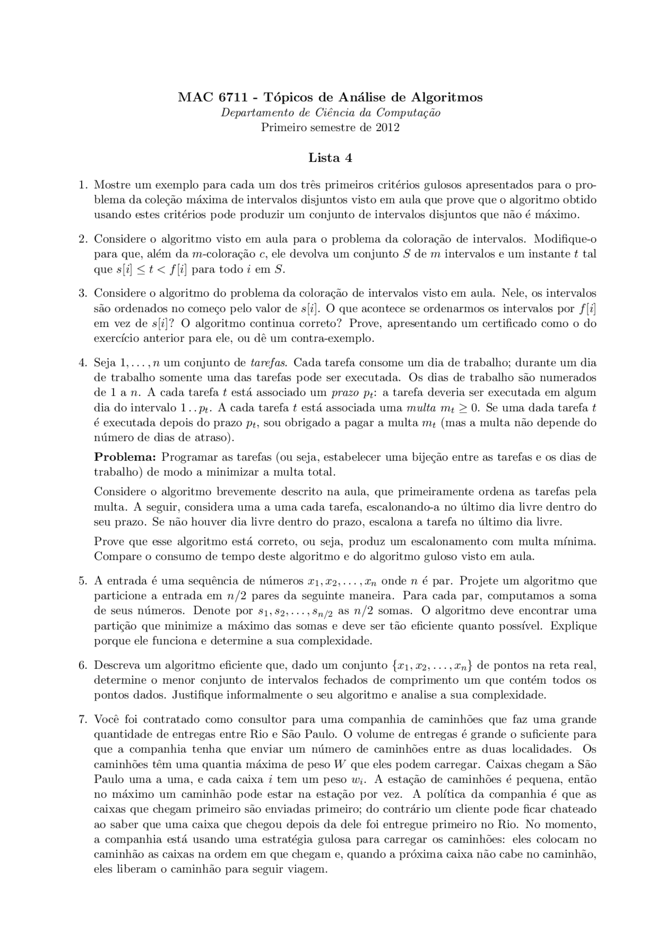Tópicos De Análise De Algoritmos Lista 4 Docsity