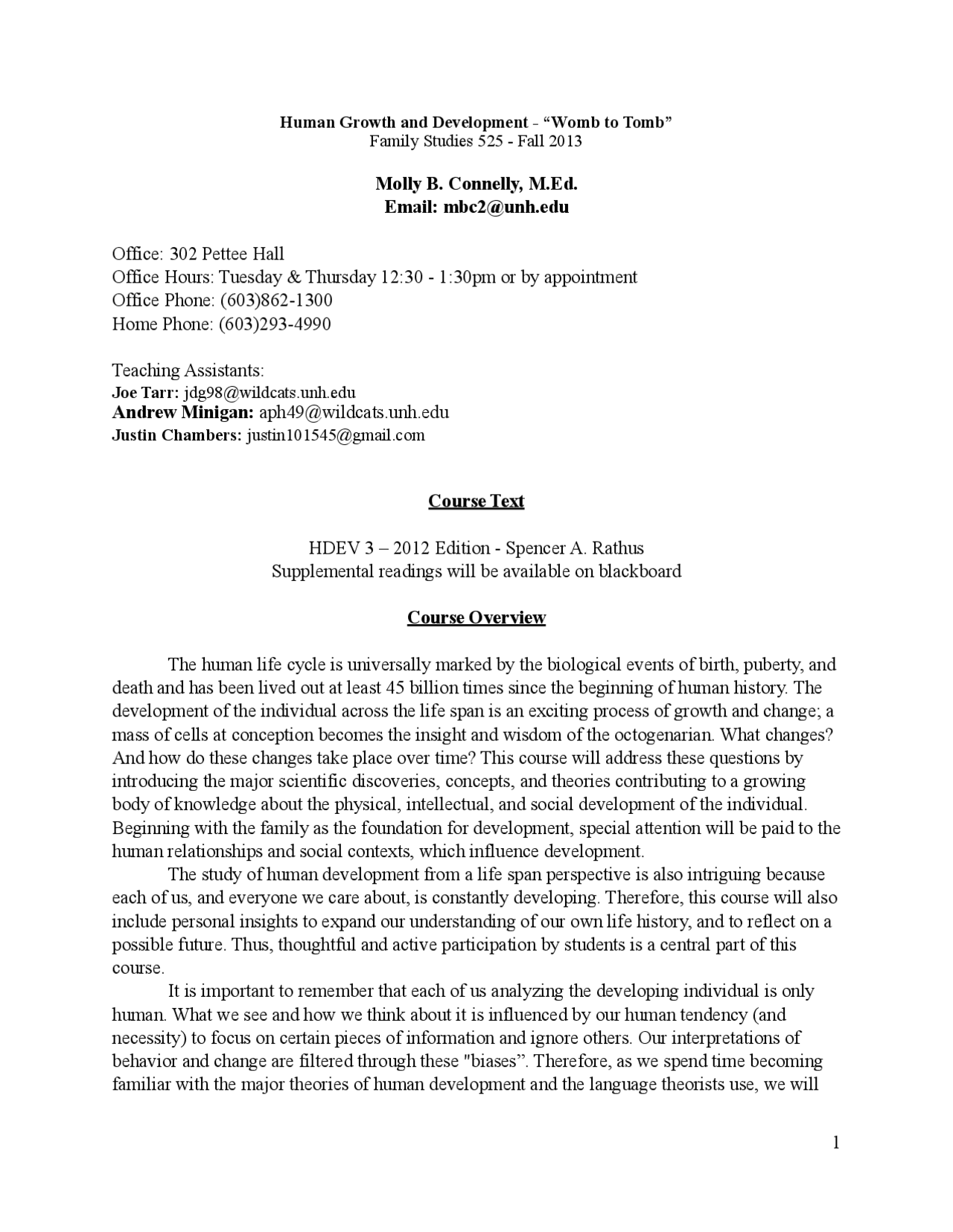 Course Outline - Human Development | FS 525 - Docsity