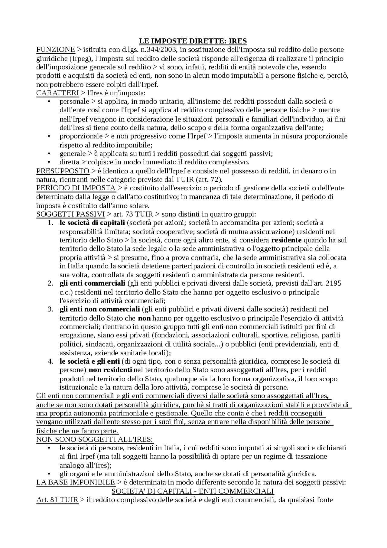 Le Imposte Dirette Ires Docsity