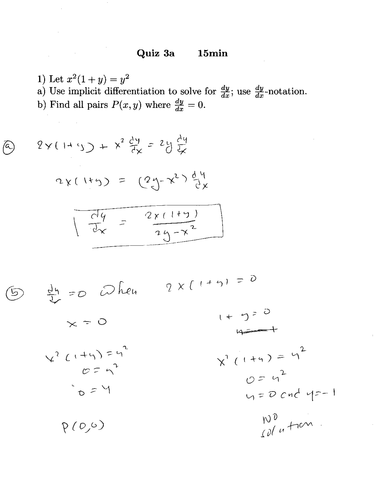 Old Quiz 3A with Solutions on Differential and Integral Calculus | M 408C | Quizzes Mathematics ...