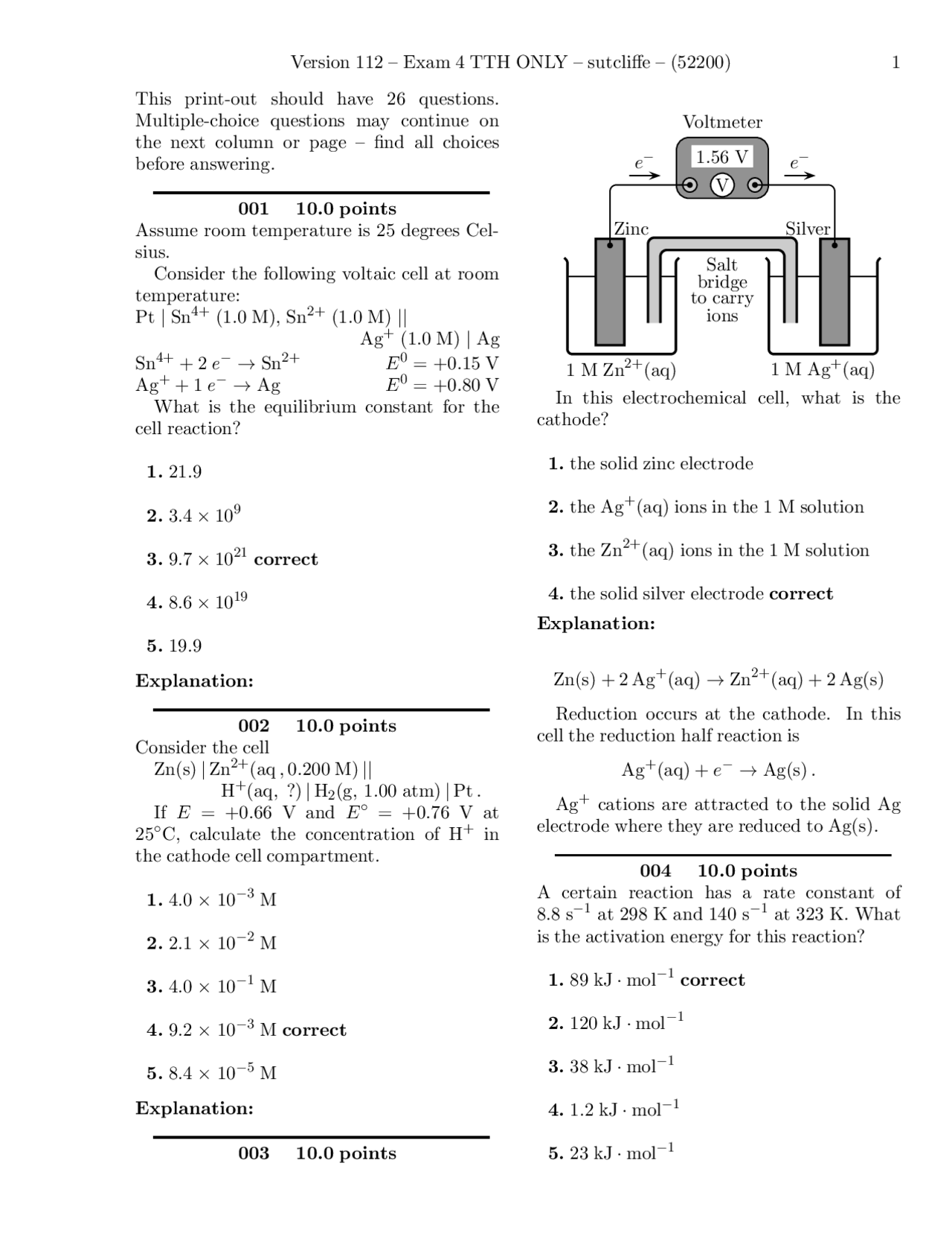 Exam Iv Solutions Principles Of Chemistry Ii Ch 302 Docsity