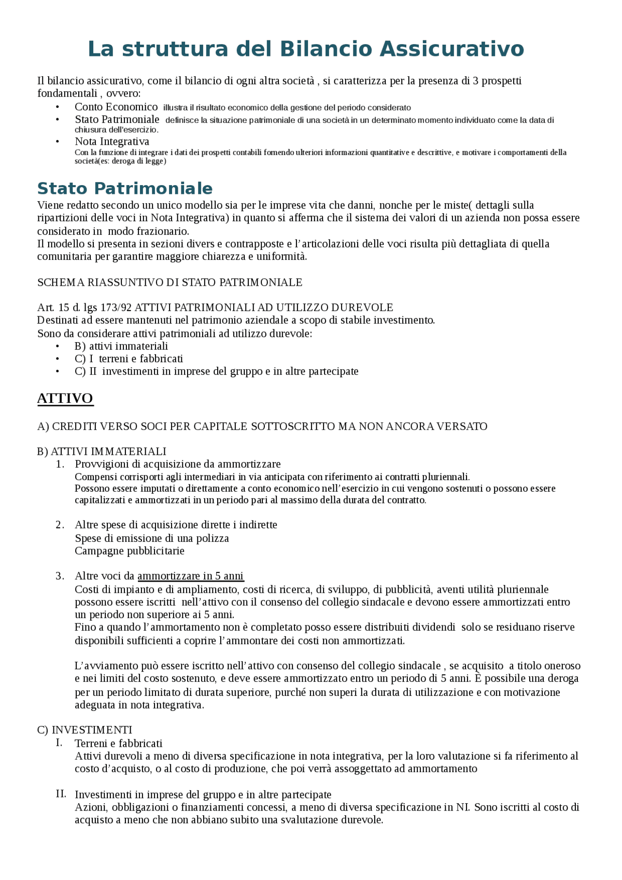 La struttura del Bilancio Assicurativo | Appunti di Contabilità ...
