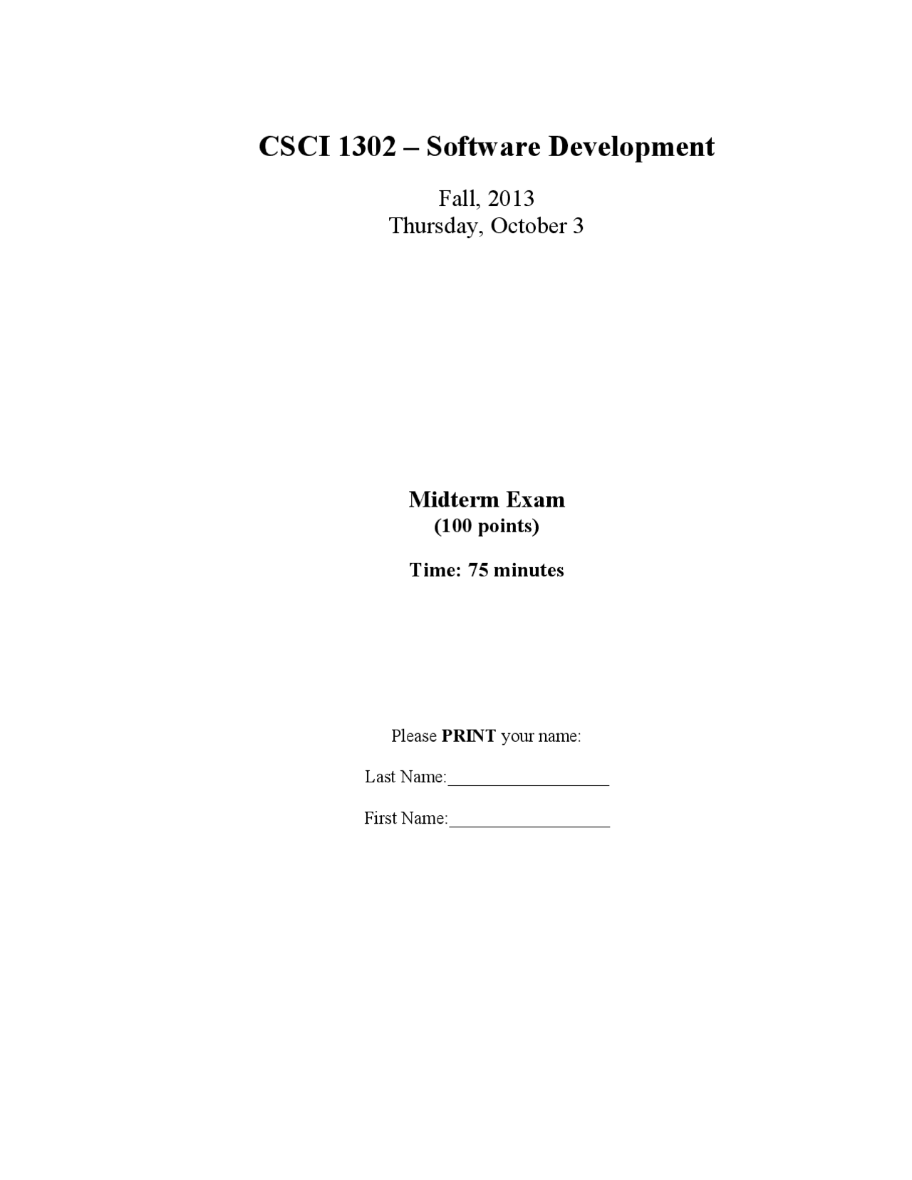 Midterm Partial Solved Questions On Software Development Csci 1302