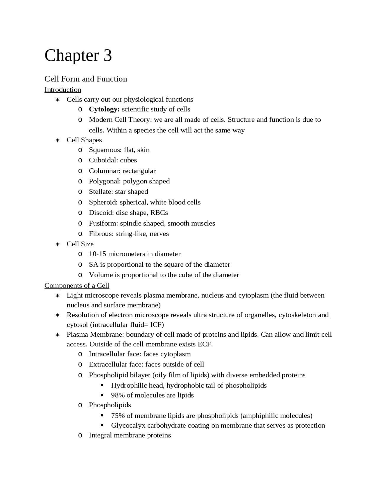 Cell Form And Functions Lecture Notes Cbio 2200 Docsity