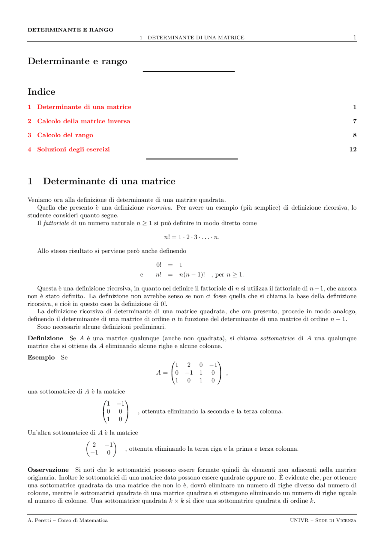 Esercizi e teoria Matrici - Docsity