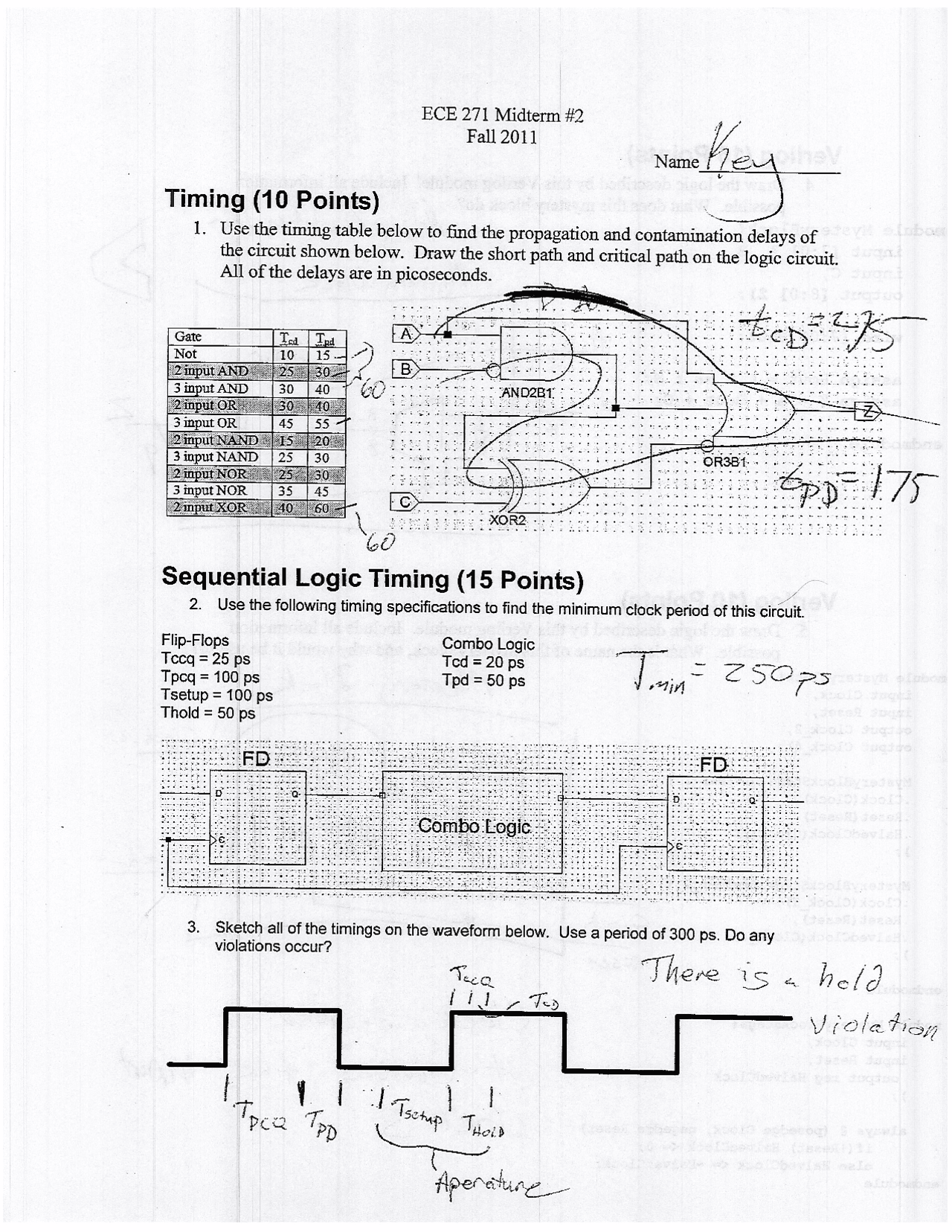 Midterm Exam 2 Answer Key Digital Logic Design Ece 271 Docsity