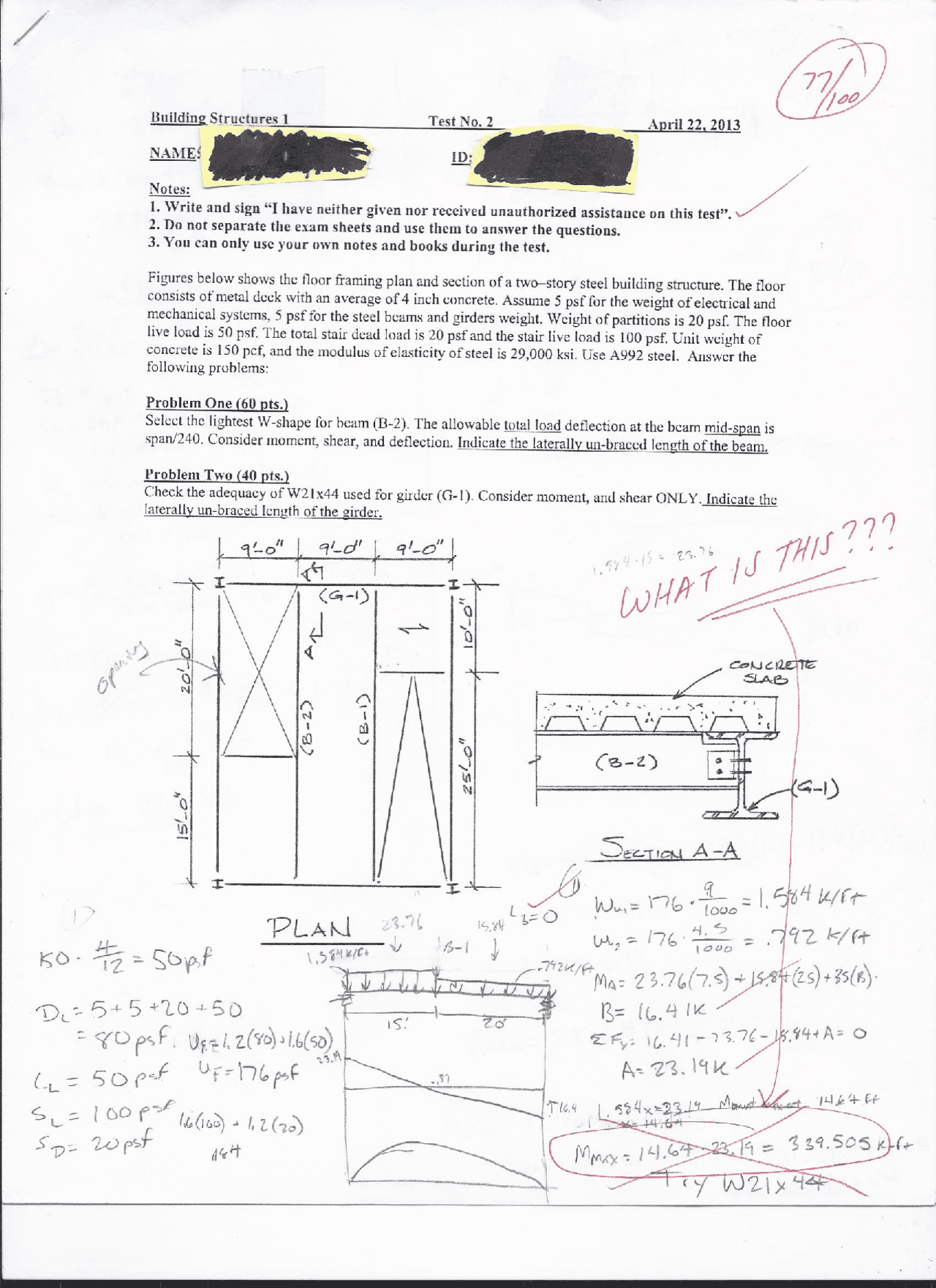 Building Structures Test 2 With Solutions Arch 4075 Docsity