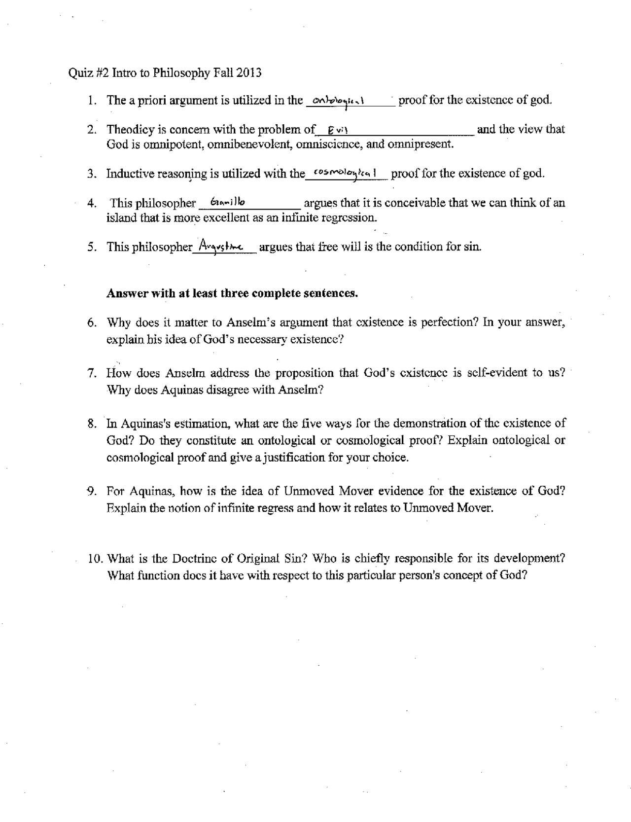 Quiz 2 With Answer Key Introduction To Philosophy Phl 200 Quizzes
