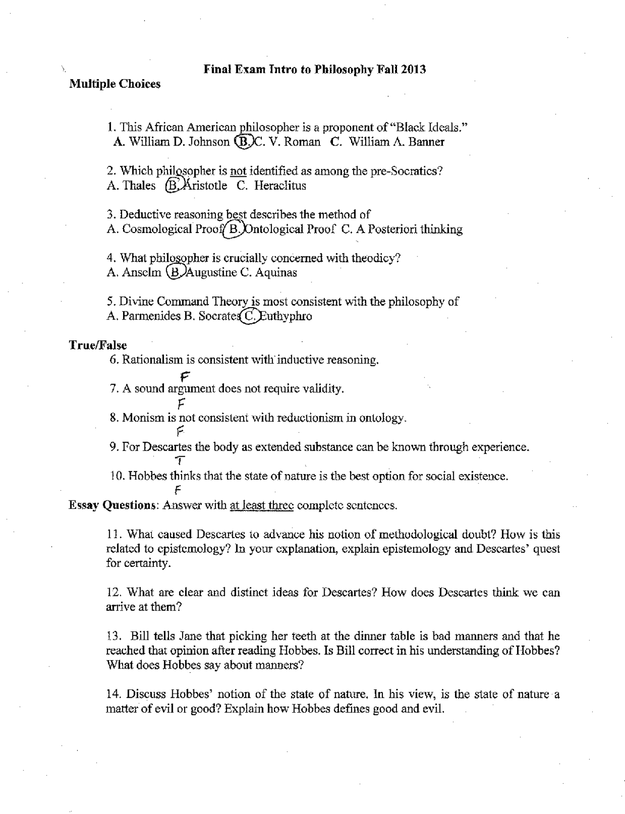 Final Exam Introduction To Philosophy Phl 200 Exams Introduction