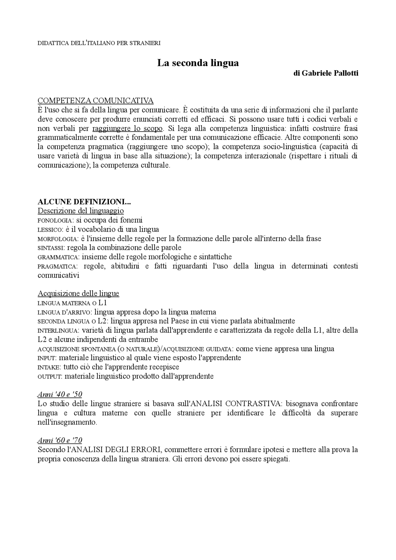 La Seconda Lingua Gabriele Pallotti Docsity