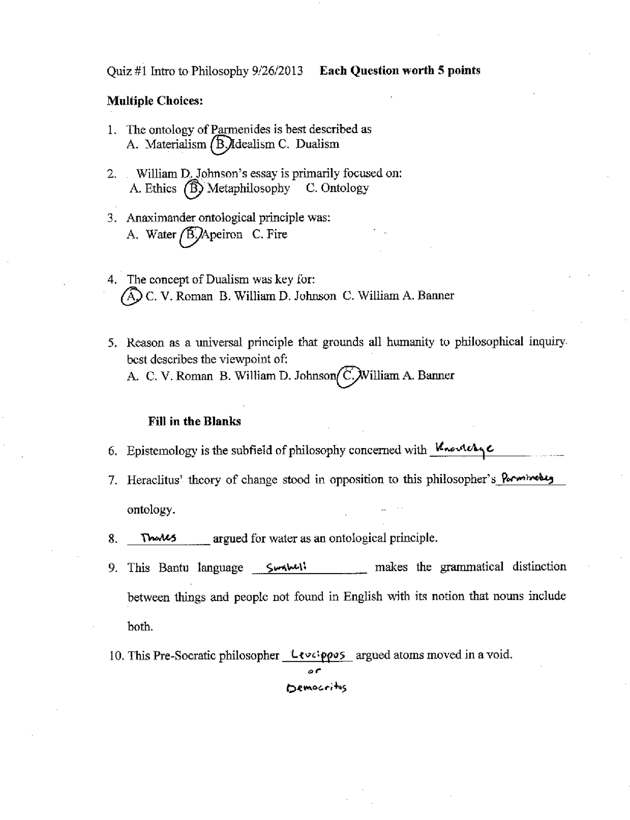 Introduction To Philosophy Practice Quiz 1 With Answers Phl 200