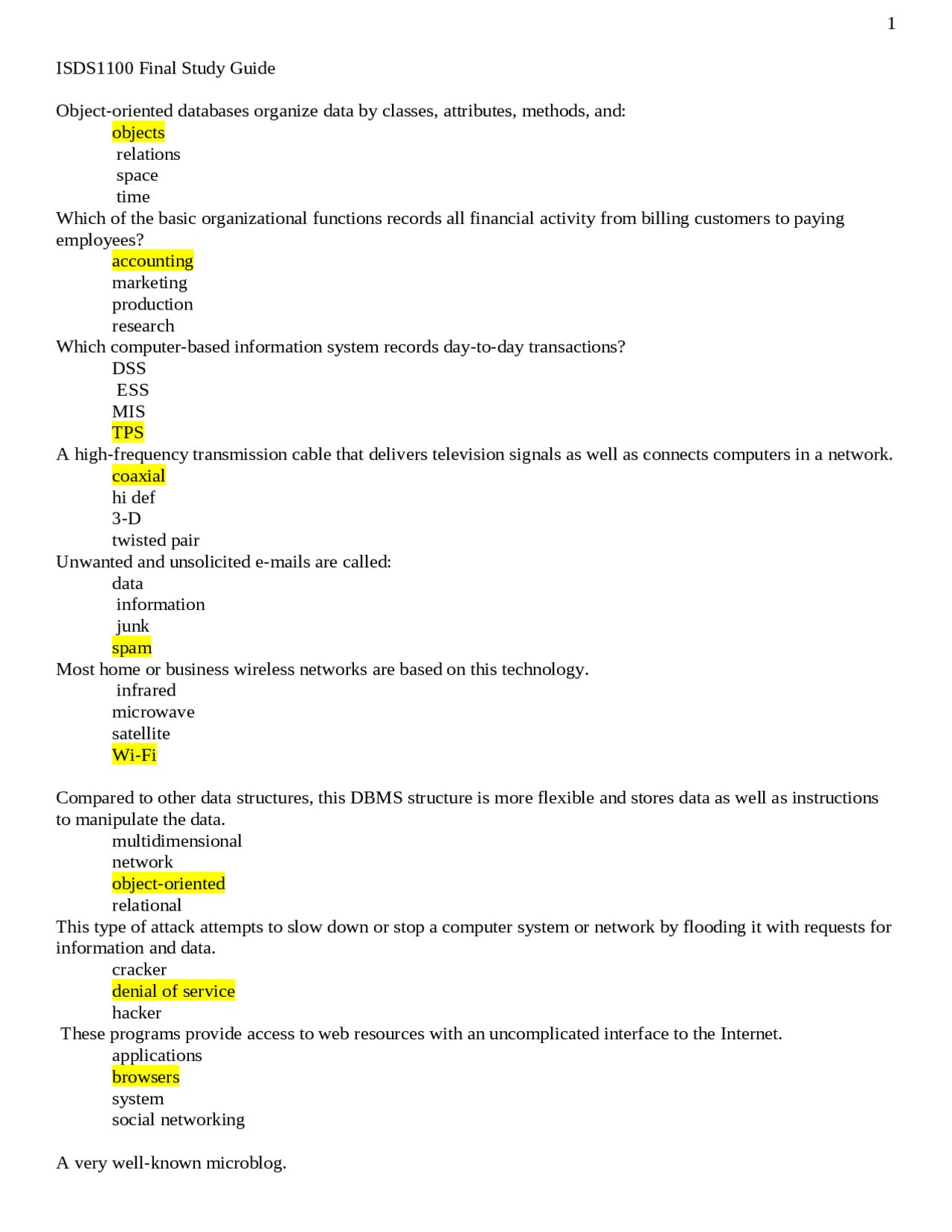 Introduction to Management Information Systems - Final Exam Study Guide ...