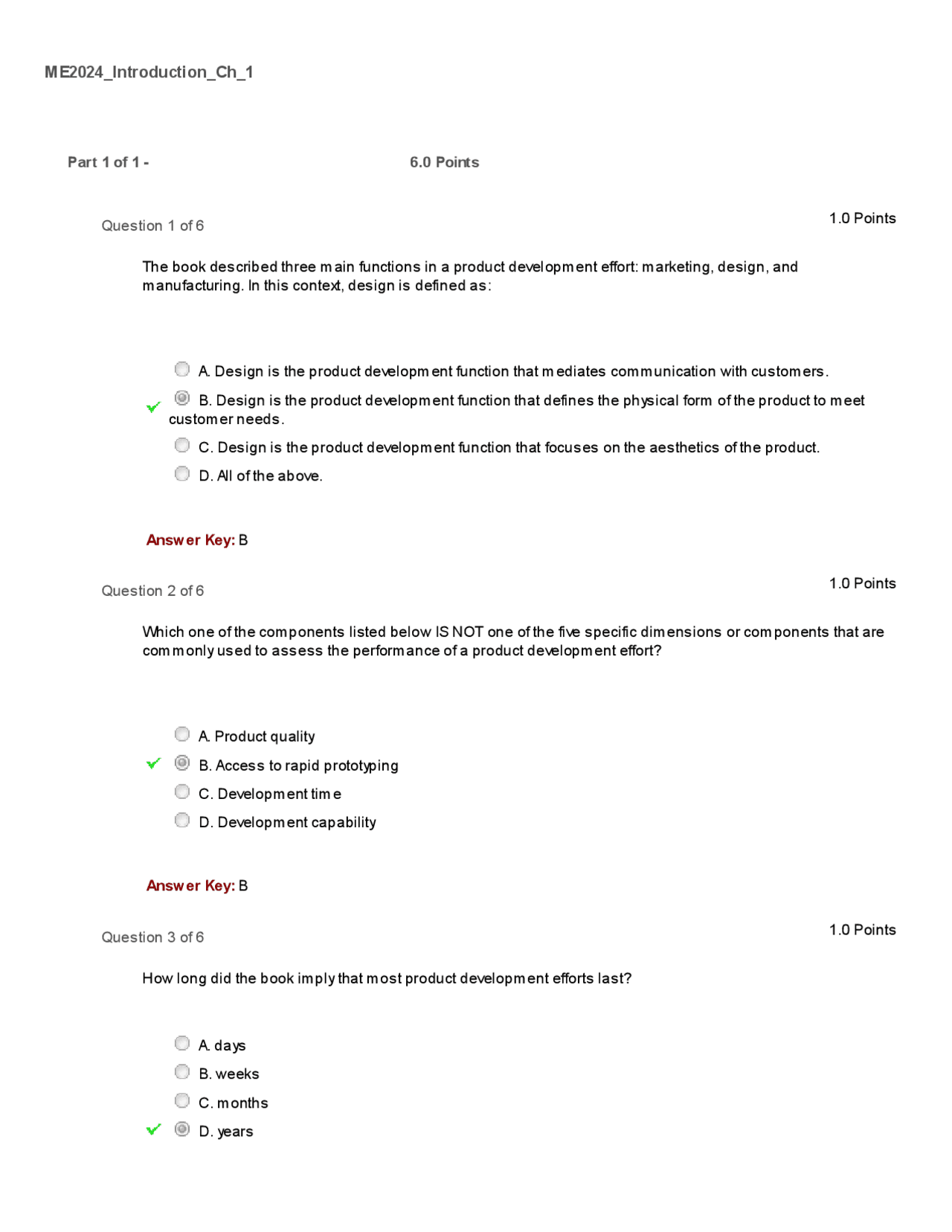 Quiz 1 With Solutions For Engineer Design And Economics Me 2024 Docsity