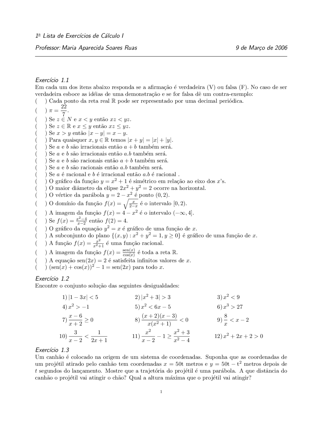 Lista De Funções Cálculo I Exercises Differential And Integral
