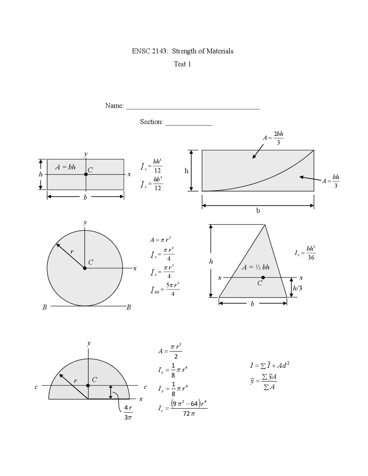 Practice Test 1 Strength Of Materials Ensc 2143 Docsity
