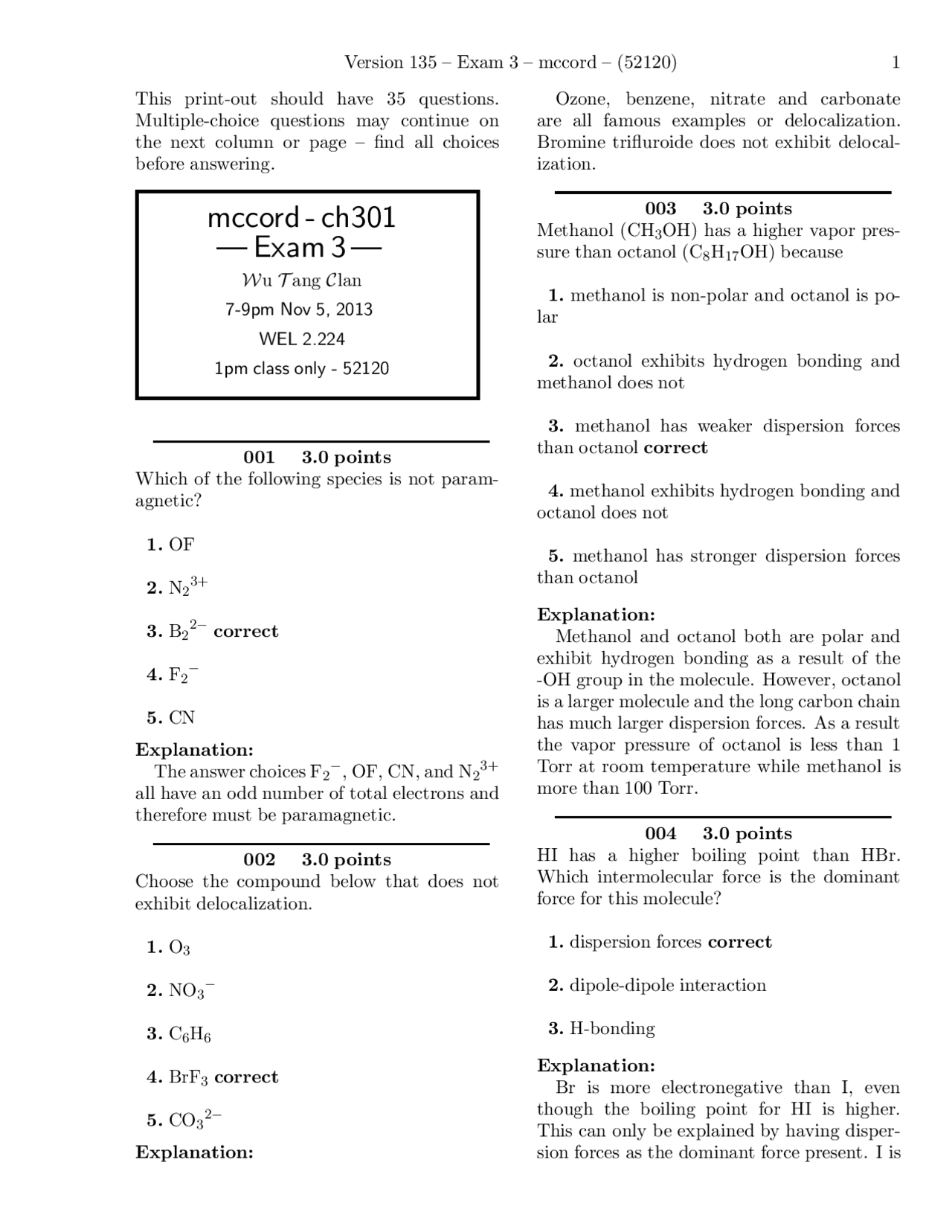 35 Questions On Principles Of Chemistry I With Solution Exam 3 Ch