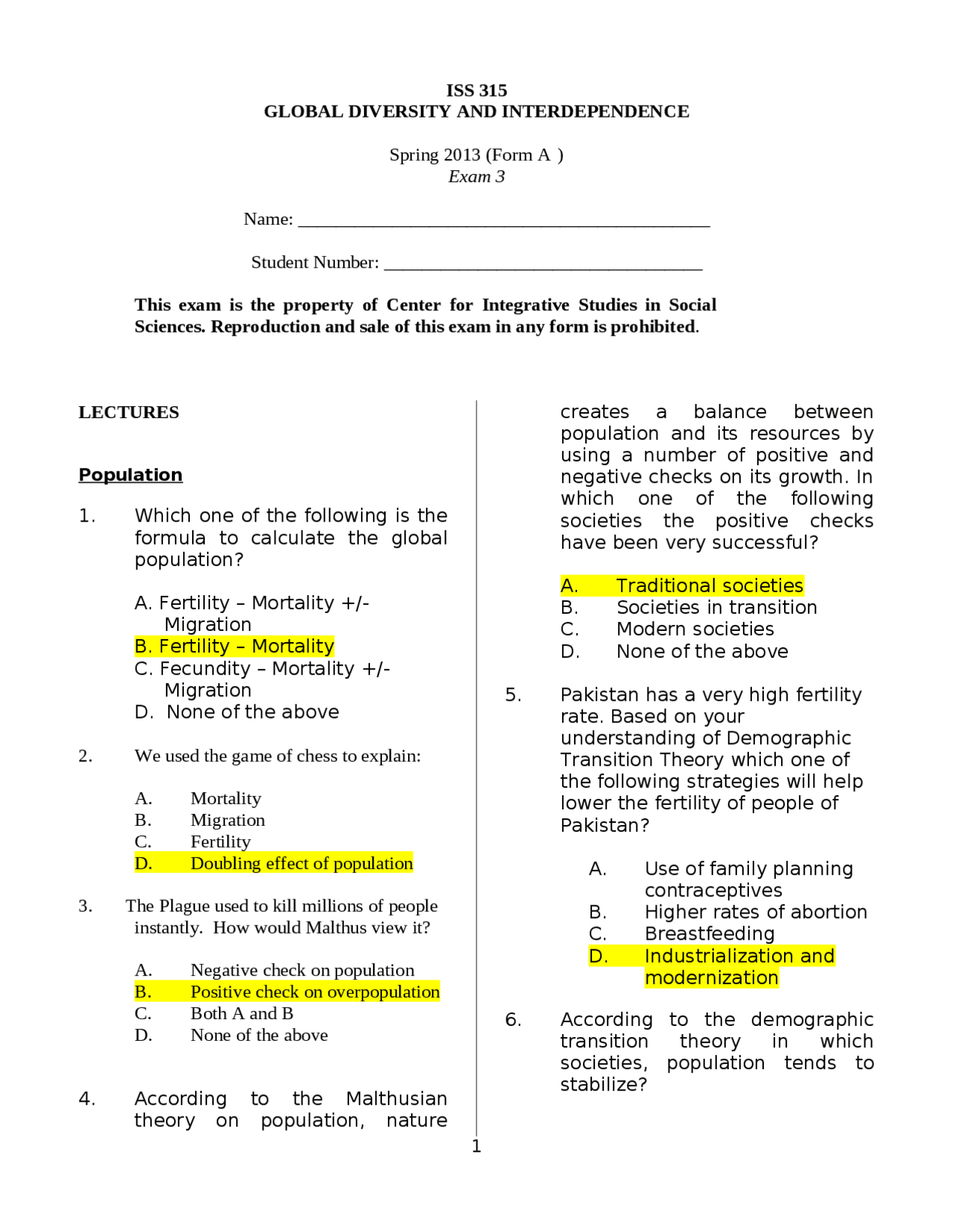 Global Diversity And Interdependent Exam 2 Solutions Iss 315 Docsity