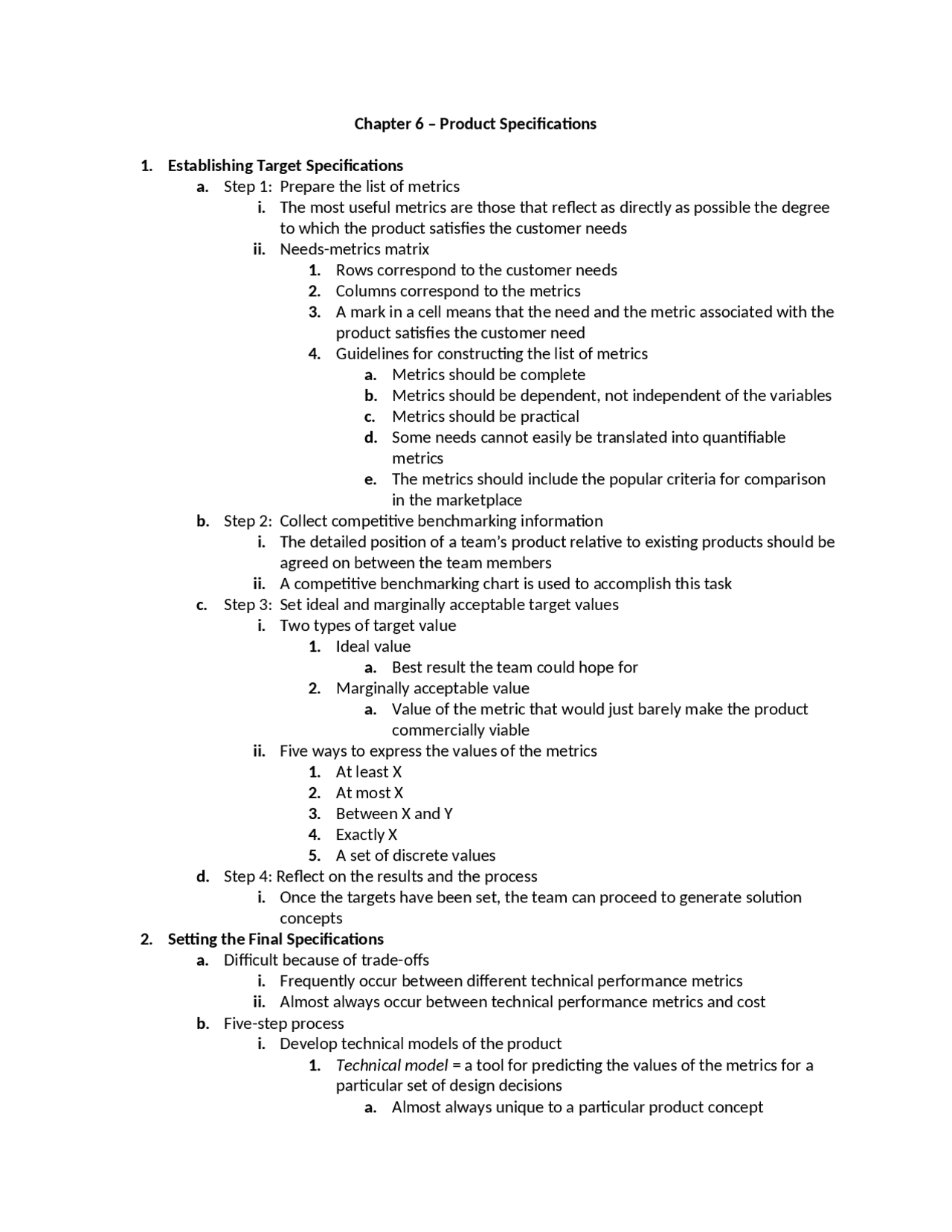Target Specifications Definition