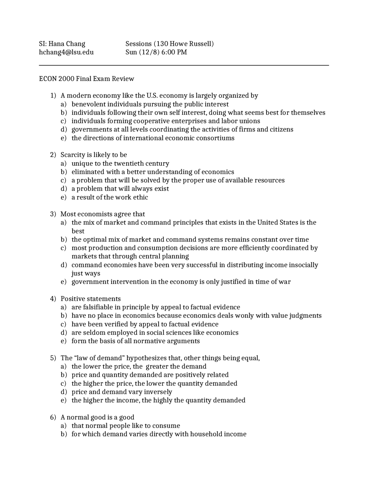 Principles Of Microeconomics Final Review Sheet Econ 2000 Docsity