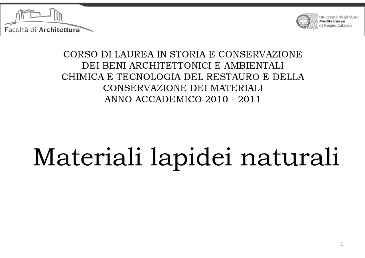 Materiali lapidei naturali | Slide di Chimica | Docsity