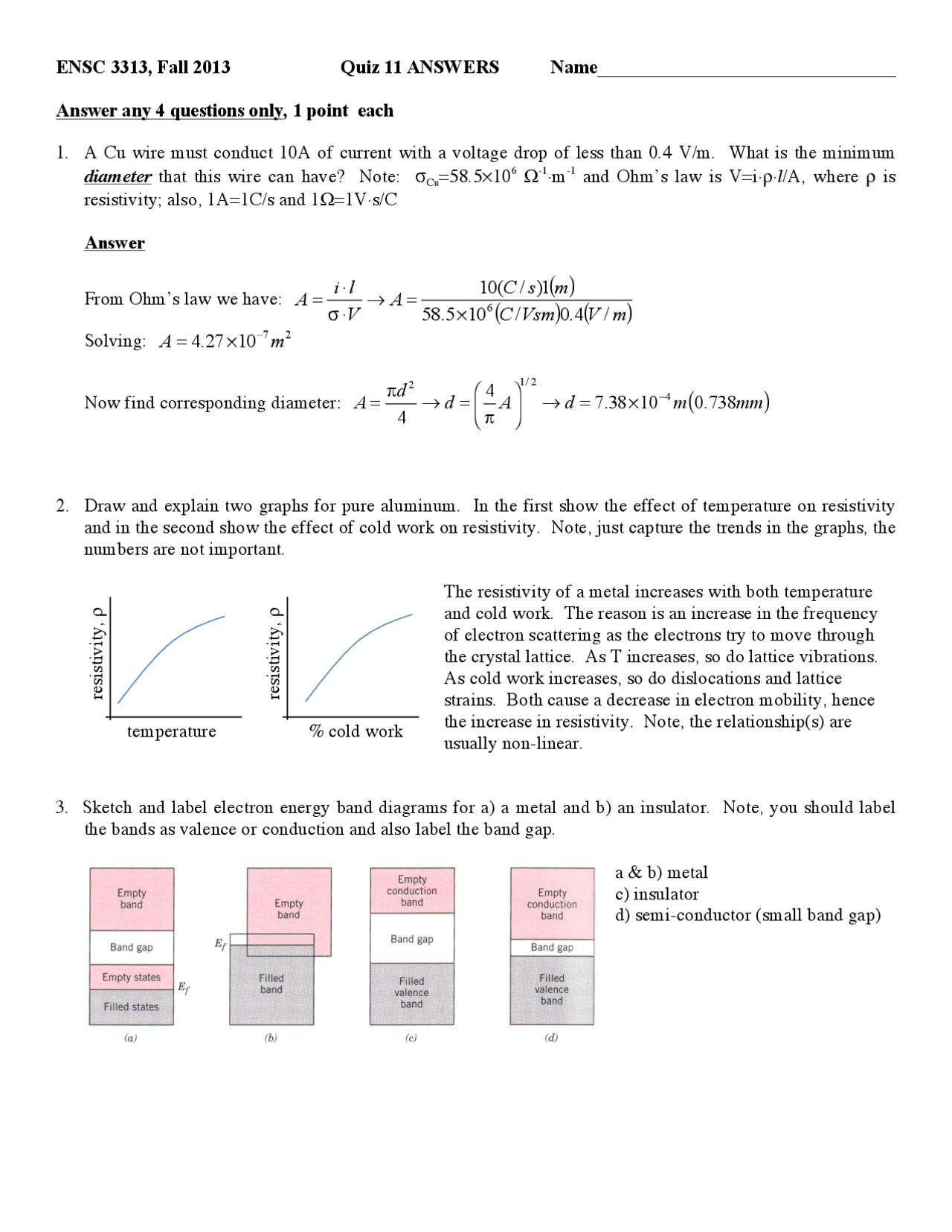 Quiz 11 For Materials Science Fall 2013 Ensc 3313 Docsity