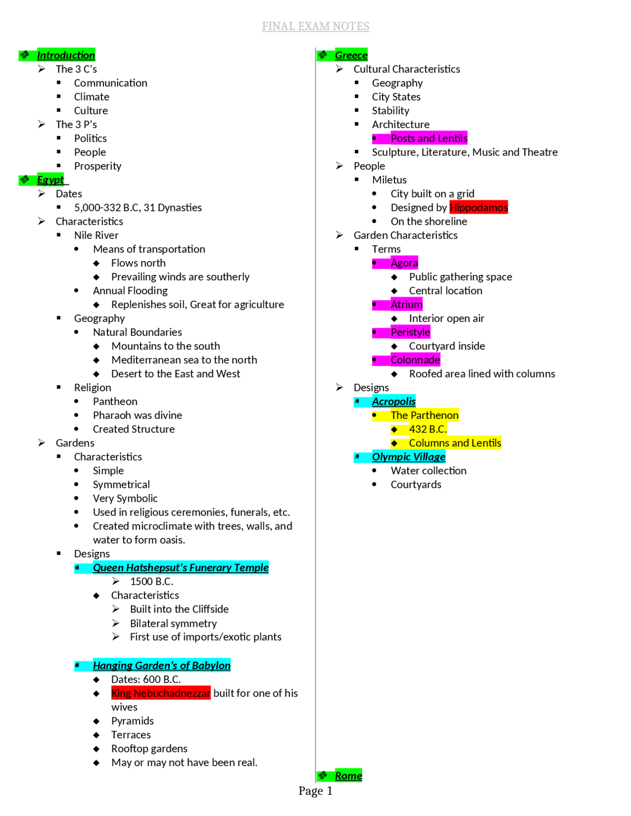 Final Exam Notes For History Of Land Architecture Hort 3524 Docsity