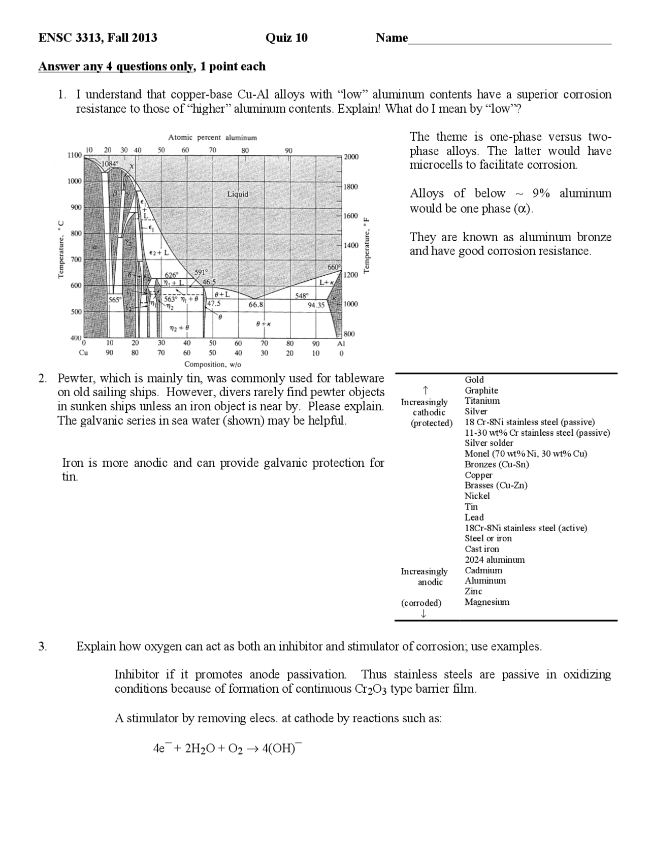 Material Science Quiz To Solve Ensc 3313 Docsity