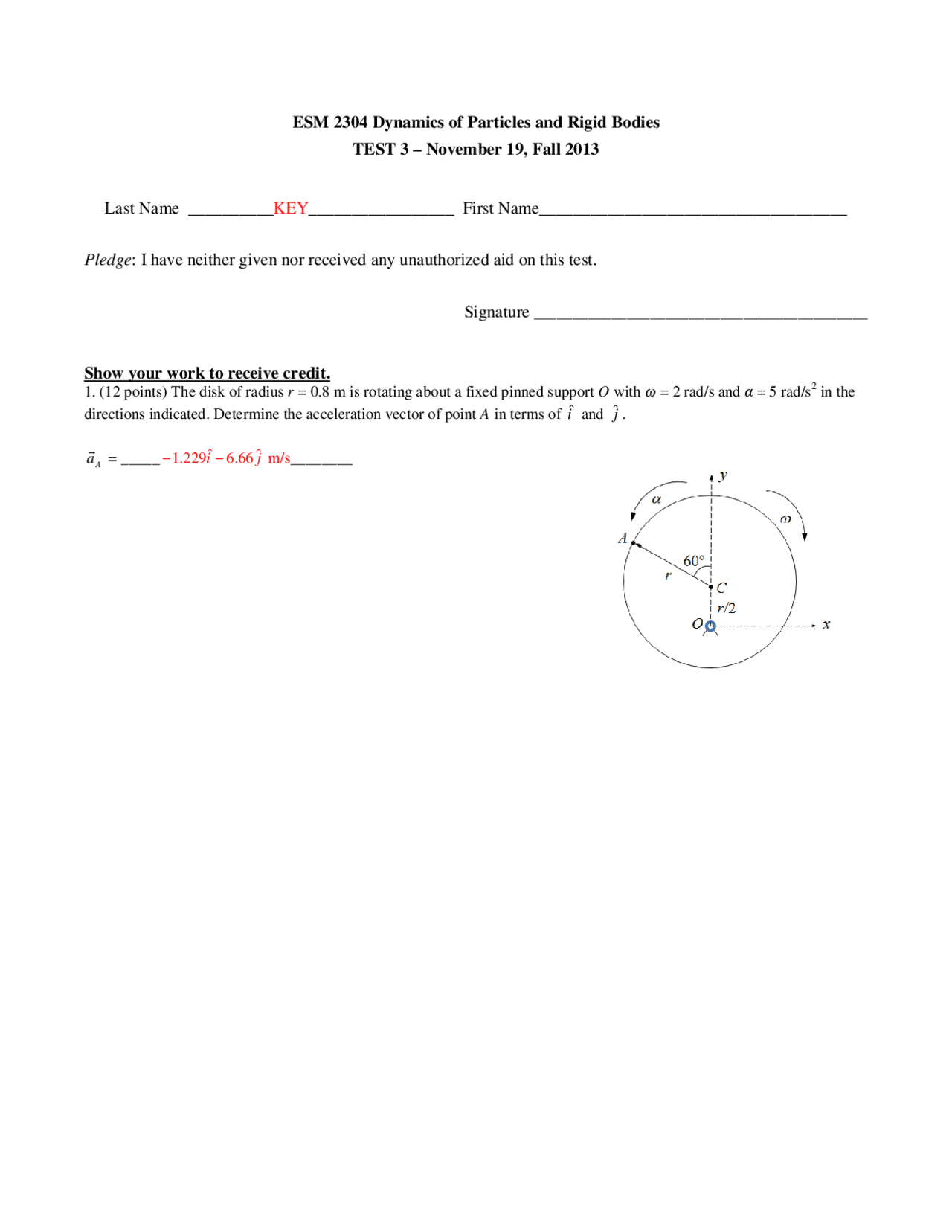 Exam 3 Dynamics Of Particles And Rigid Bodies Esm 2304 Docsity